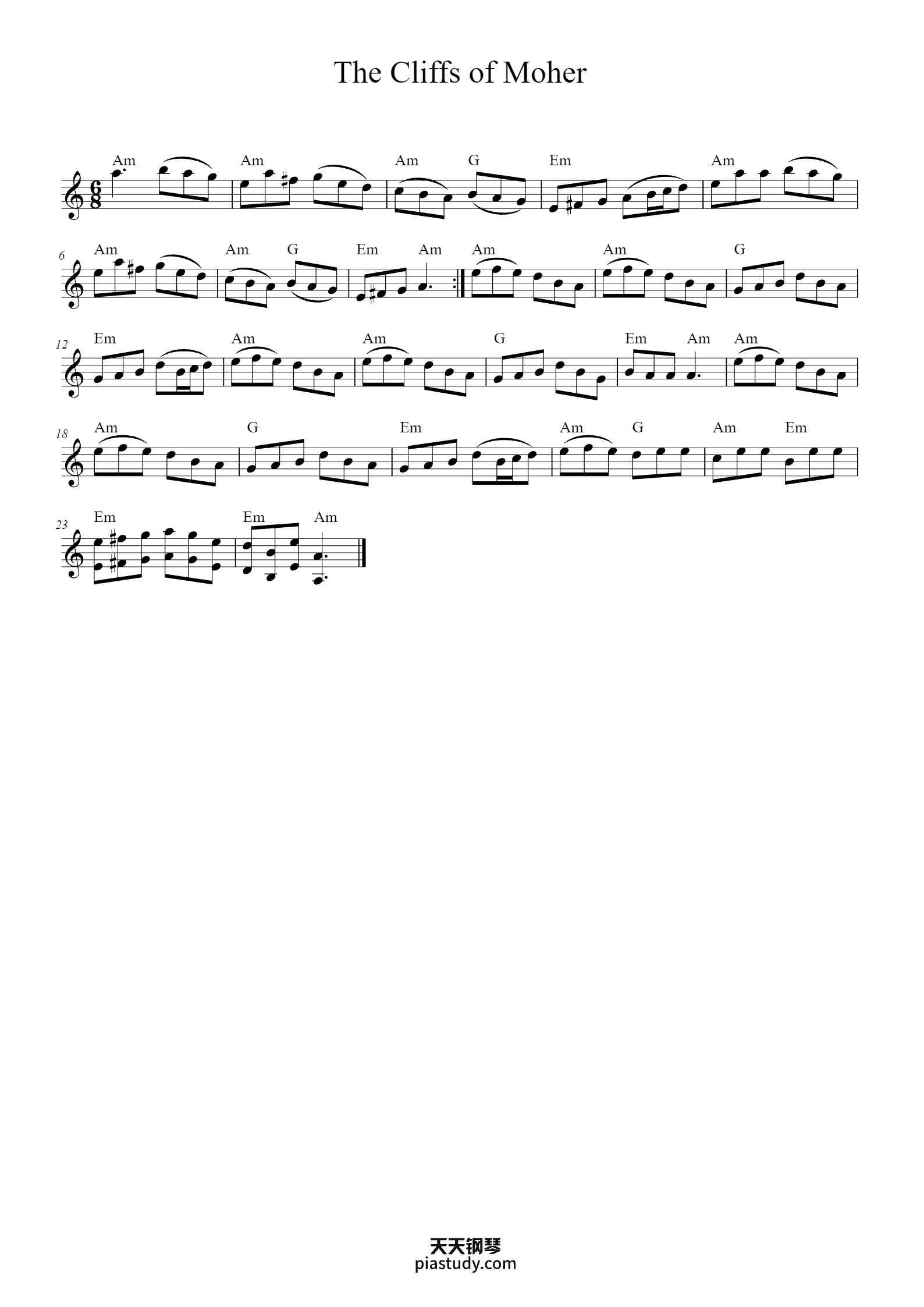 'The Cliffs of Moher' - Piano Sheet Music By Traditional Arr. by Tom ...