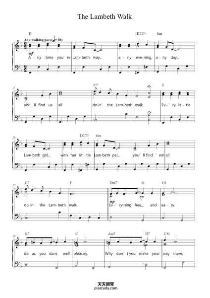 'The Lambeth Walk' - Piano Sheet Music By Words by Douglas Furber ...