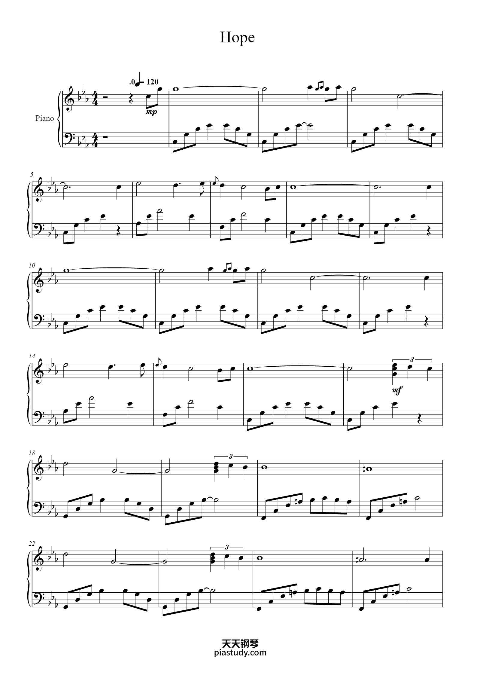 Hope钢琴谱 - Ed Haydon - free piano sheet music - PiaNoproblem