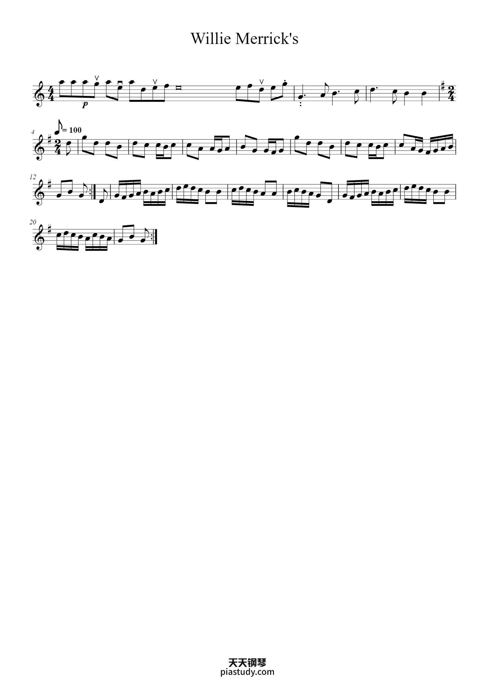 Willie Merrick's钢琴谱 - Mary Hancock - free piano sheet music - PiaNoproblem