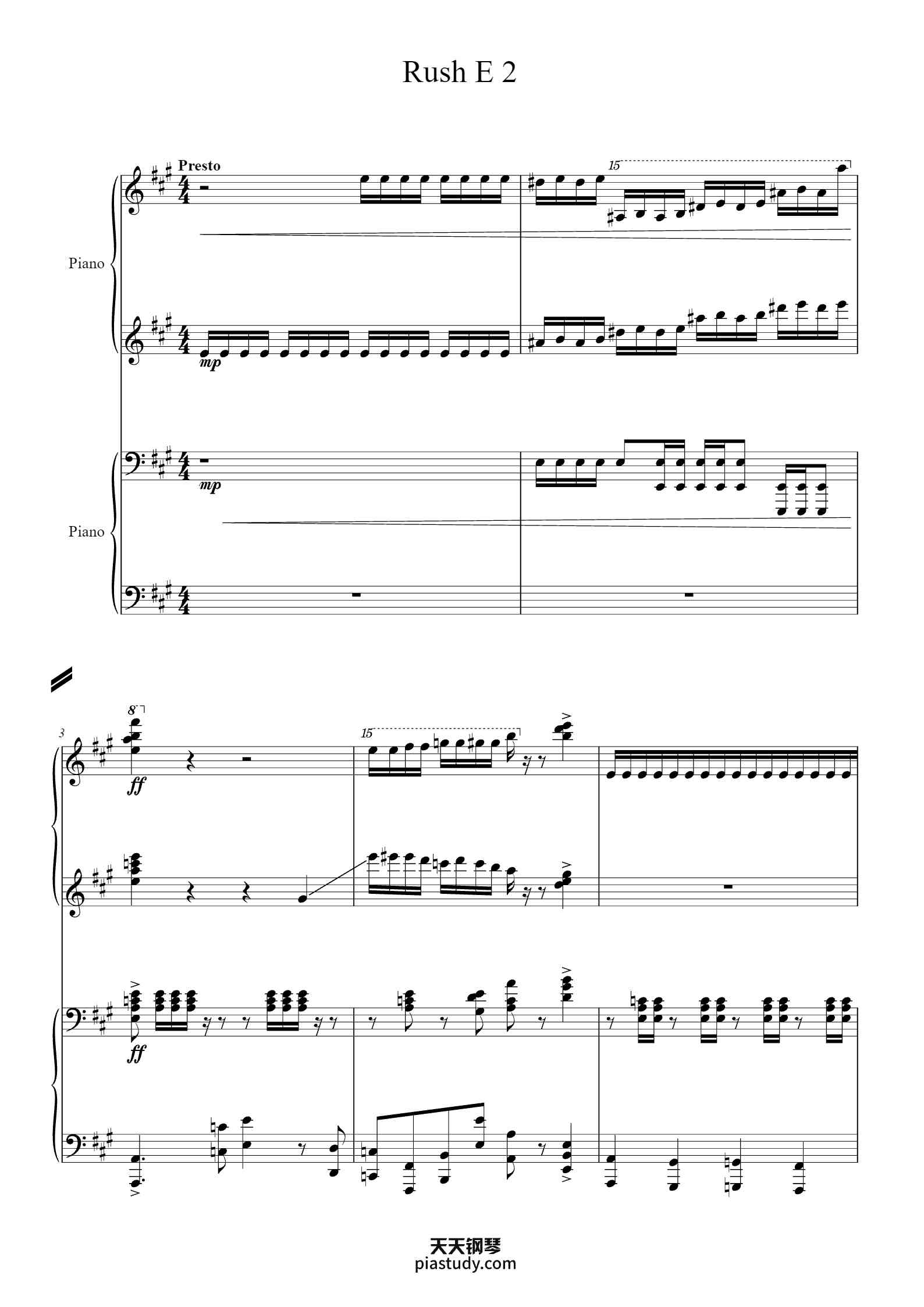 'Rush E 2' - Beginner Piano Sheet Music by Sheet Music Boss | TOPiano