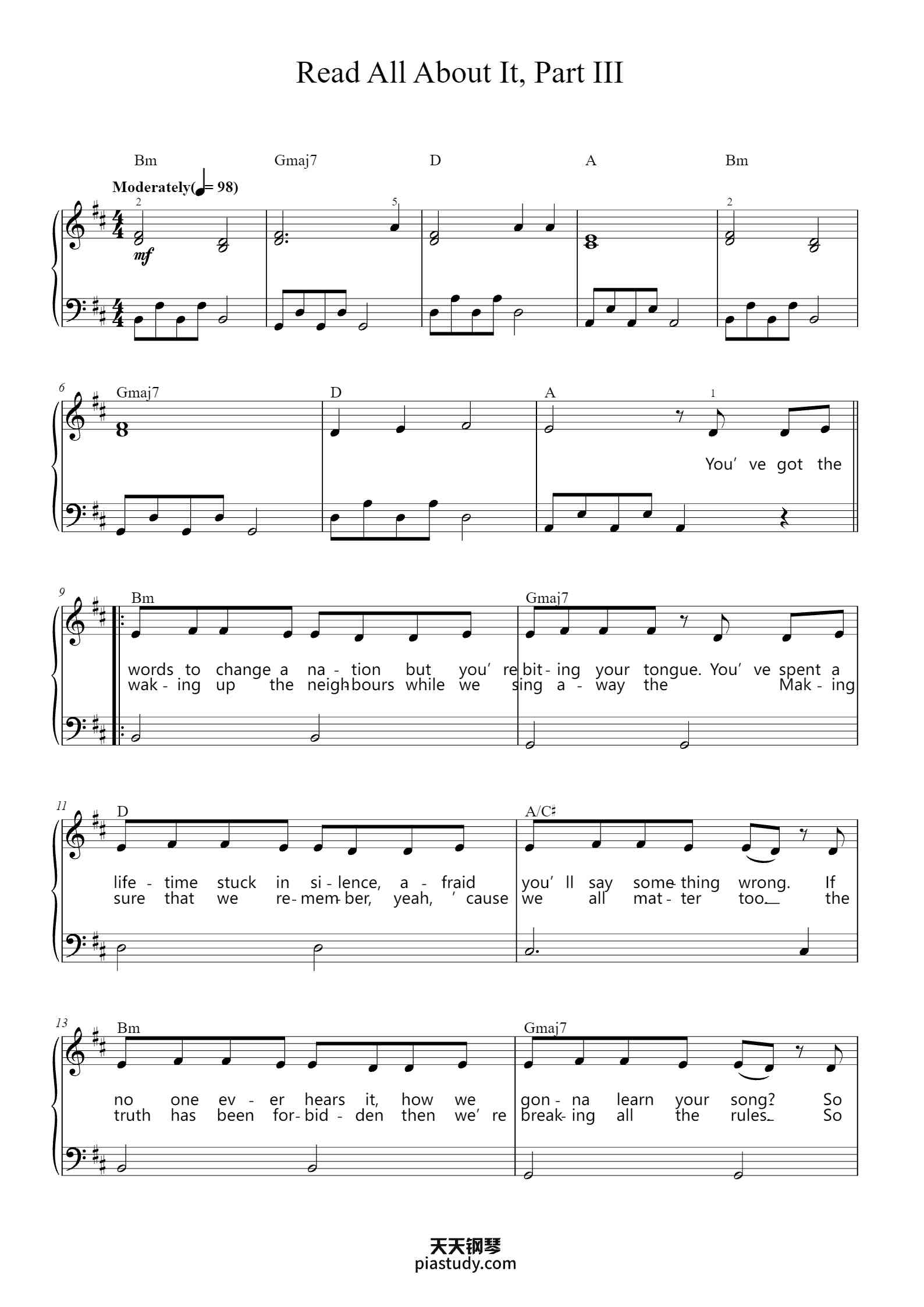 'Read All About It, Part III' - Piano Sheet Music By Words and Music by ...