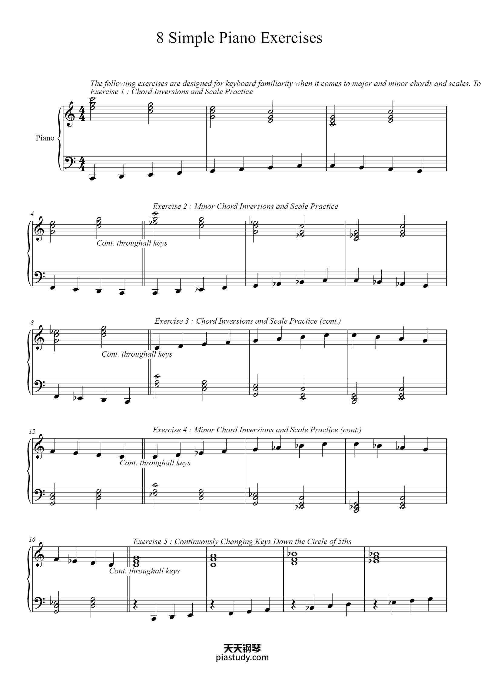 '8 Simple Piano Exercises' - Piano Sheet Music By Ryan Moeller | TOPiano