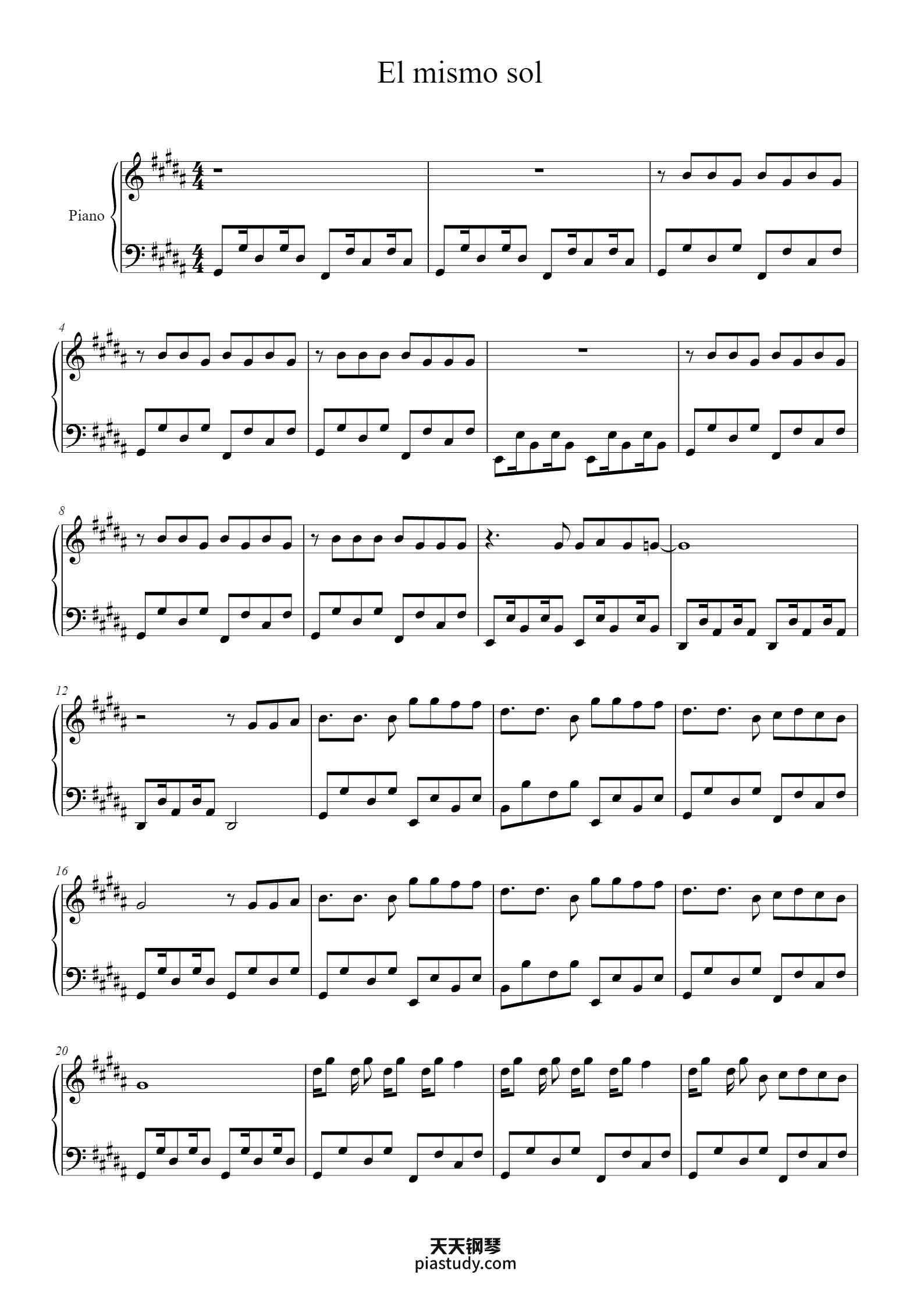 El mismo sol钢琴谱 - Alvaro Soler - free piano sheet music - PiaNoproblem