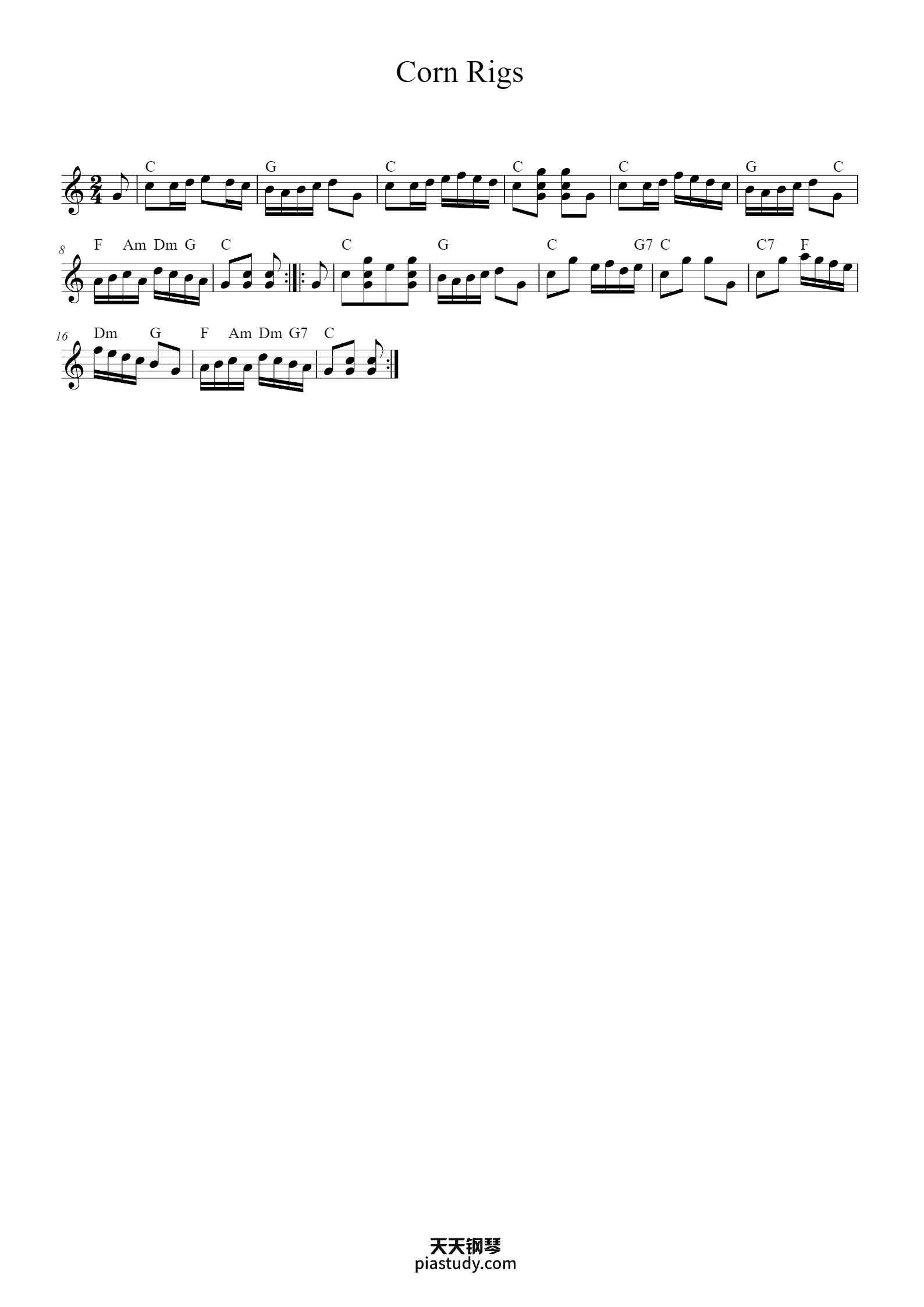 Corn Rigs钢琴谱 - Woosil Vauggel - free piano sheet music - PiaNoproblem