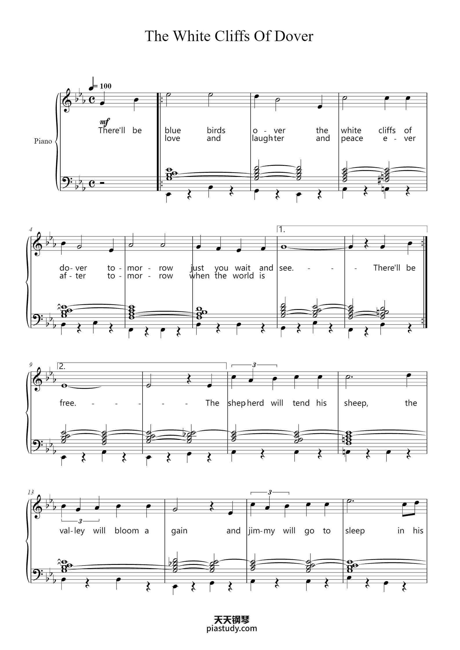 'The White Cliffs Of Dover' - Piano Sheet Music By Music by Walter Kent ...