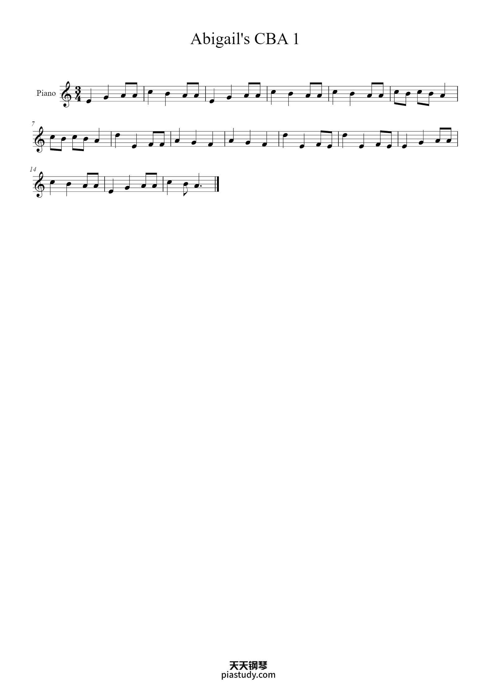 Abigail's CBA 1钢琴谱 - Abigail Noone - free piano sheet music - PiaNoproblem