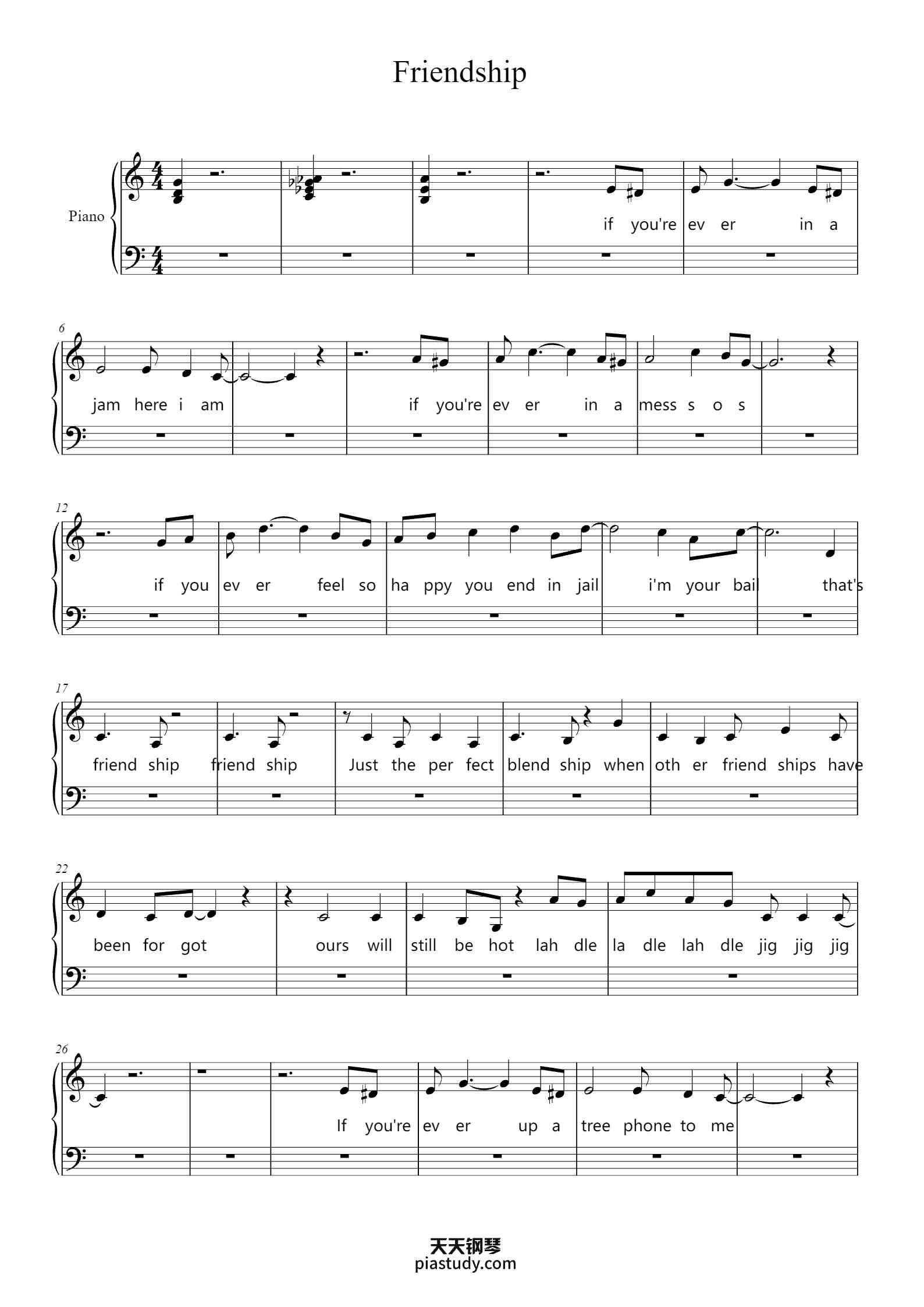 'Friendship' - Piano Sheet Music By xxx | TOPiano