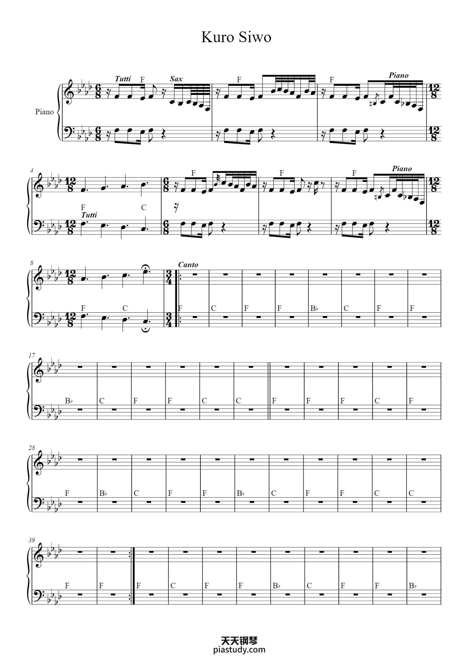 Kuro Siwo钢琴谱 - Θ.Μικρουτσικος - free piano sheet music - PiaNoproblem
