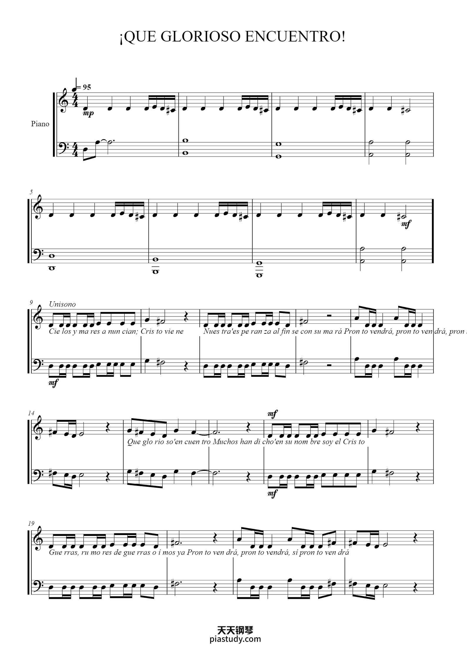 '¡QUE GLORIOSO ENCUENTRO!' - Piano Sheet Music By Autor : Ismir Muñoz ...