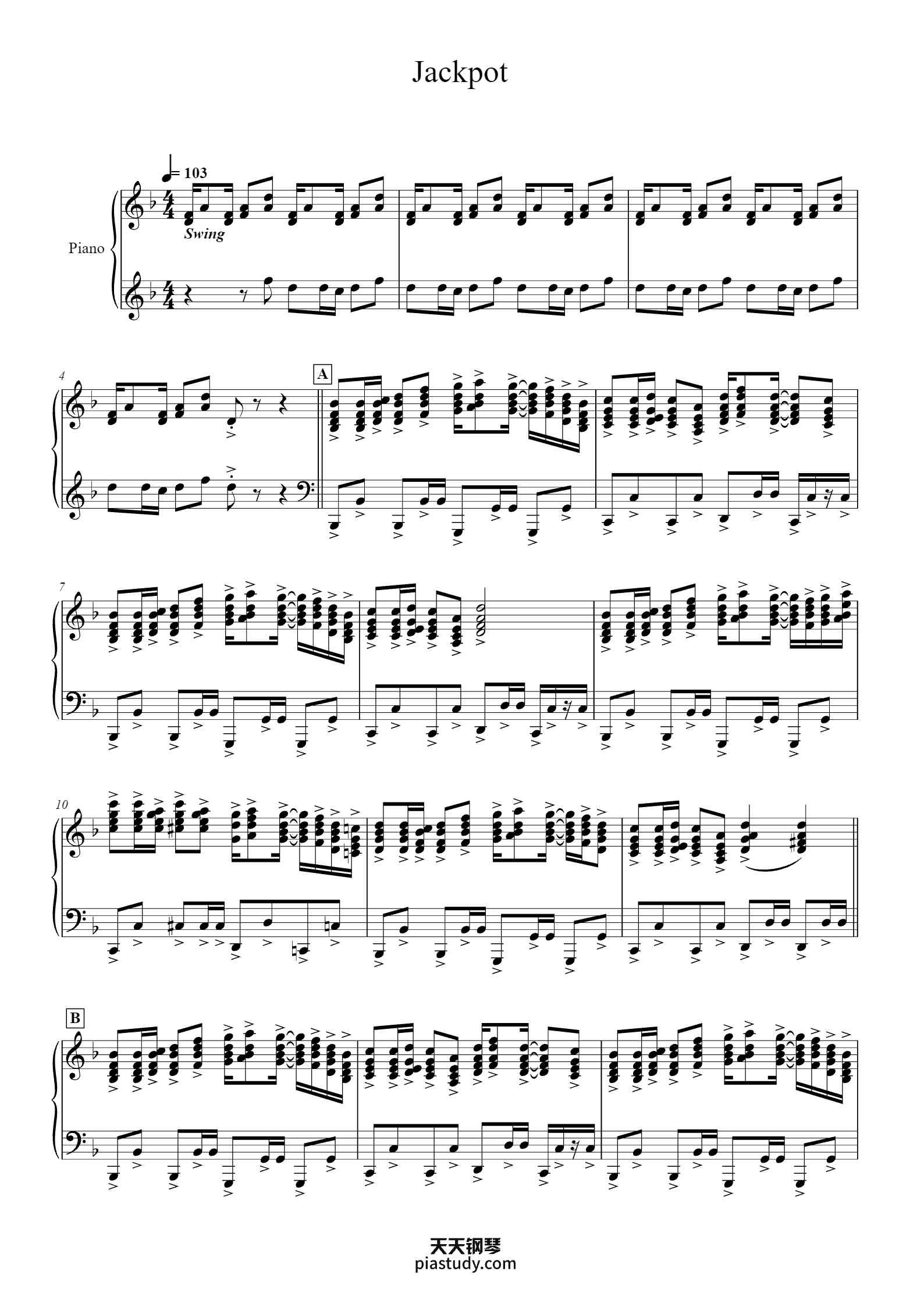 'Jackpot' - Piano Sheet Music By Music by Christian Freidrich Johannes ...
