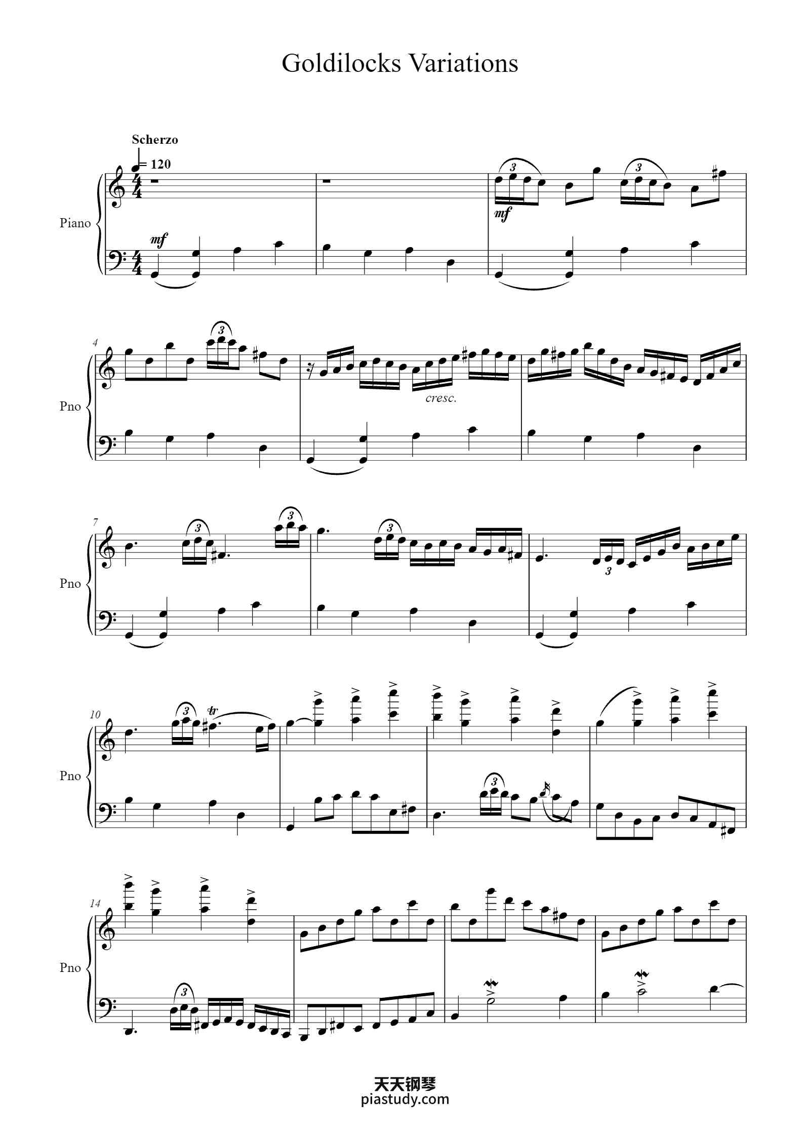 Goldilocks Variations钢琴谱 - Michel Rondeau - free piano sheet music ...
