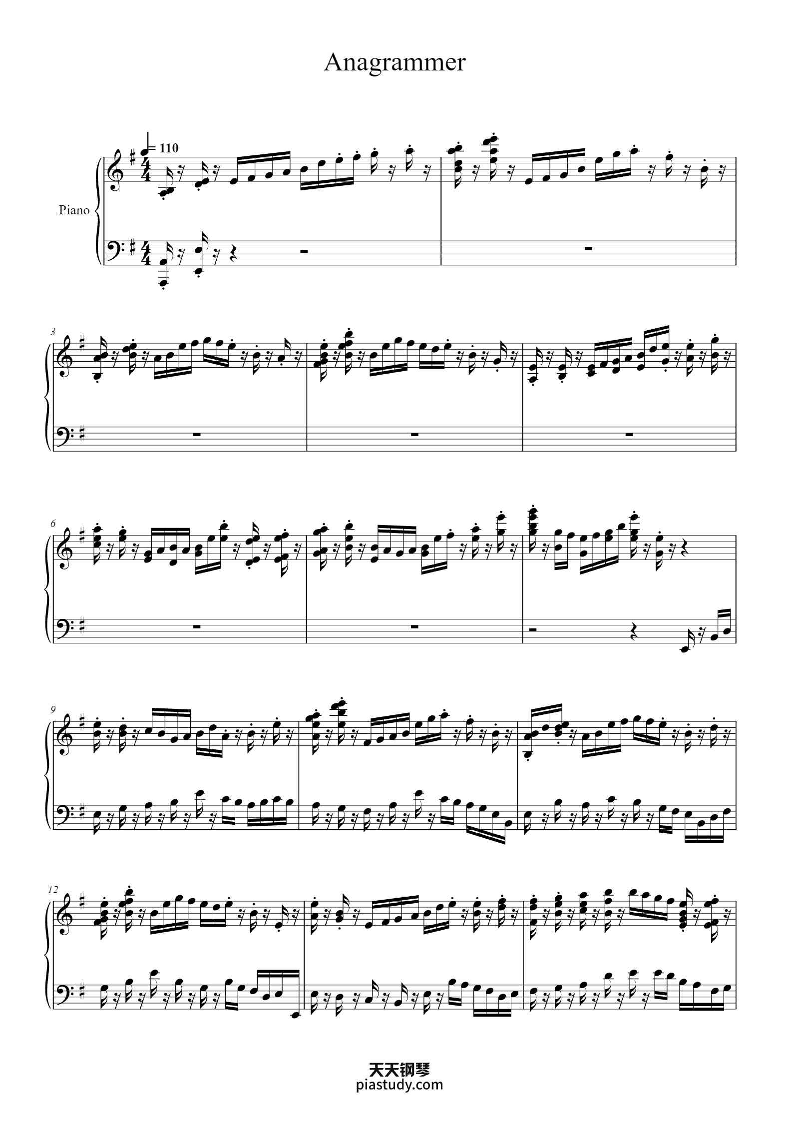 Anagrammer钢琴谱 - Jorriel Toursnoah - free piano sheet music - PiaNoproblem