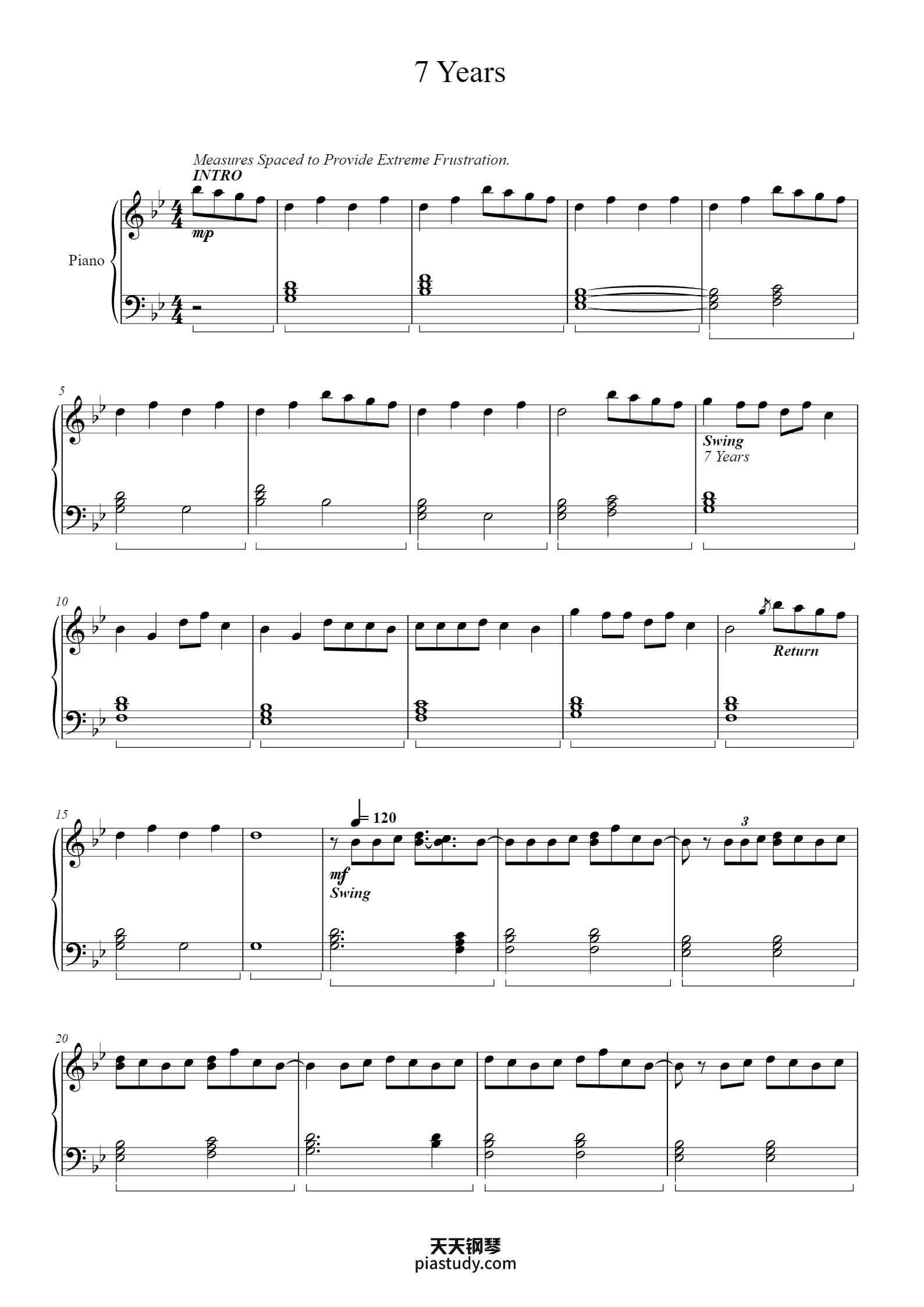 7 Years钢琴谱 - Arr. Elijah Chamberlain - free piano sheet music ...