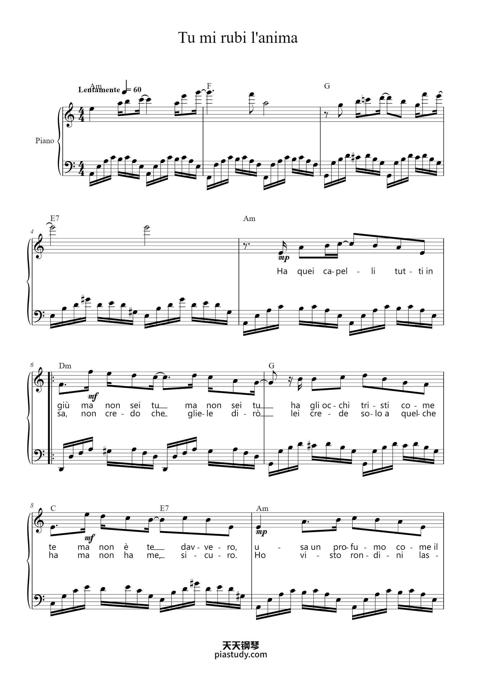 'Tu mi rubi l'anima' - Piano Sheet Music By A.De Sanctis - G.Padovan ...