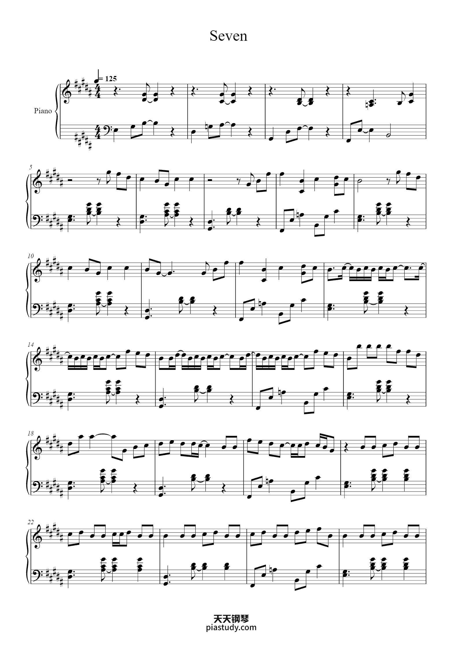 'Seven (feat. Latto) 化身无编配 原调独奏版 田柾国' - Piano Sheet Music By Andrew ...