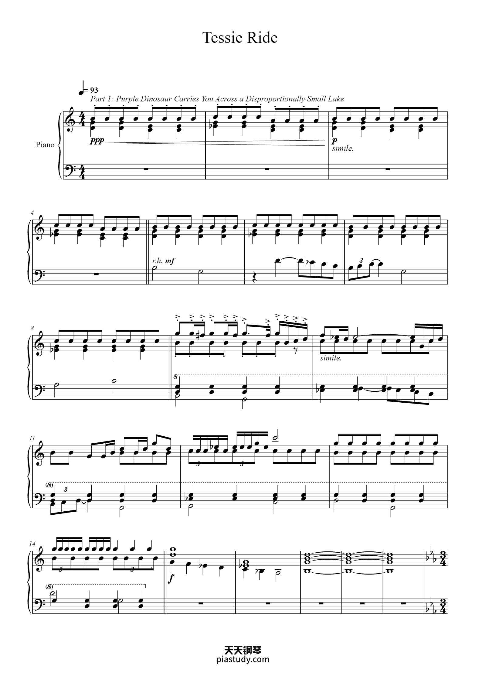 Tessie Ride钢琴谱 - Kenichii Saito - free piano sheet music - PiaNoproblem