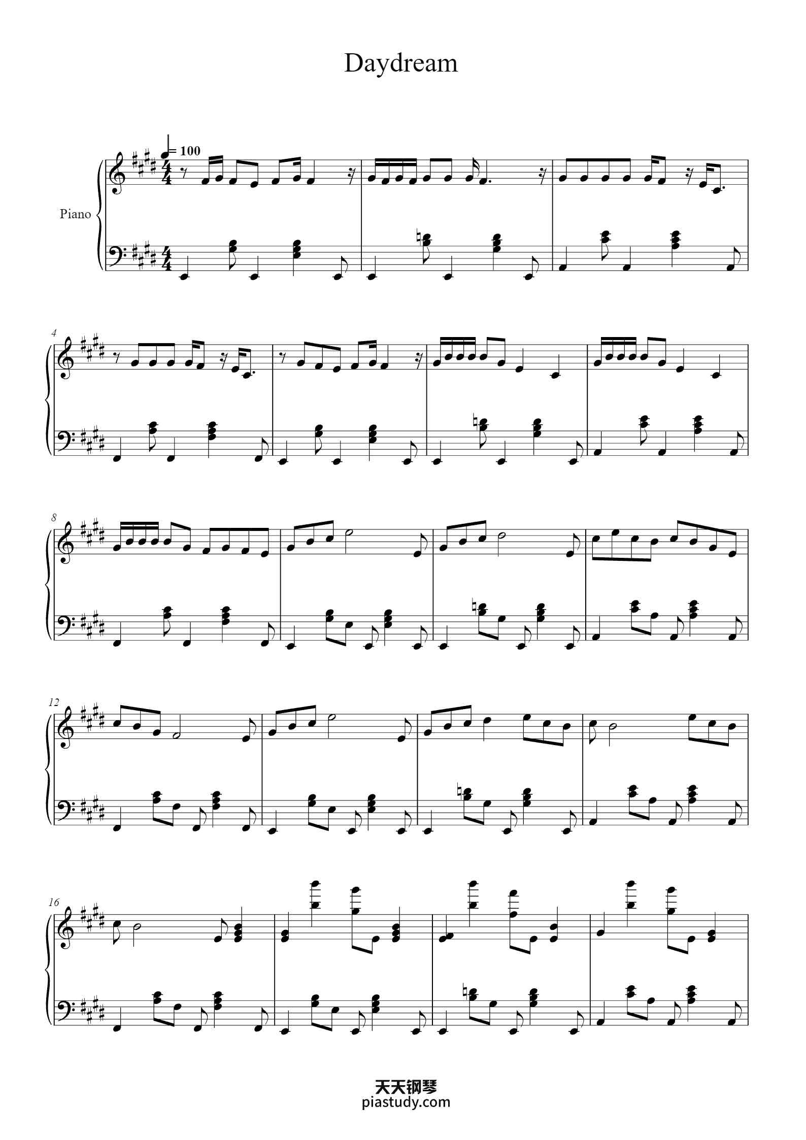 Daydream钢琴谱 - Shirtus - free piano sheet music - PiaNoproblem