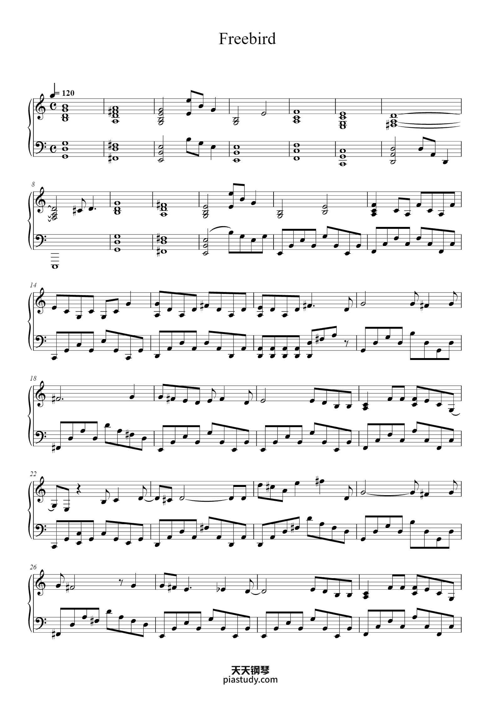 Freebird钢琴谱 - Richard Blumenfeld - free piano sheet music - PiaNoproblem