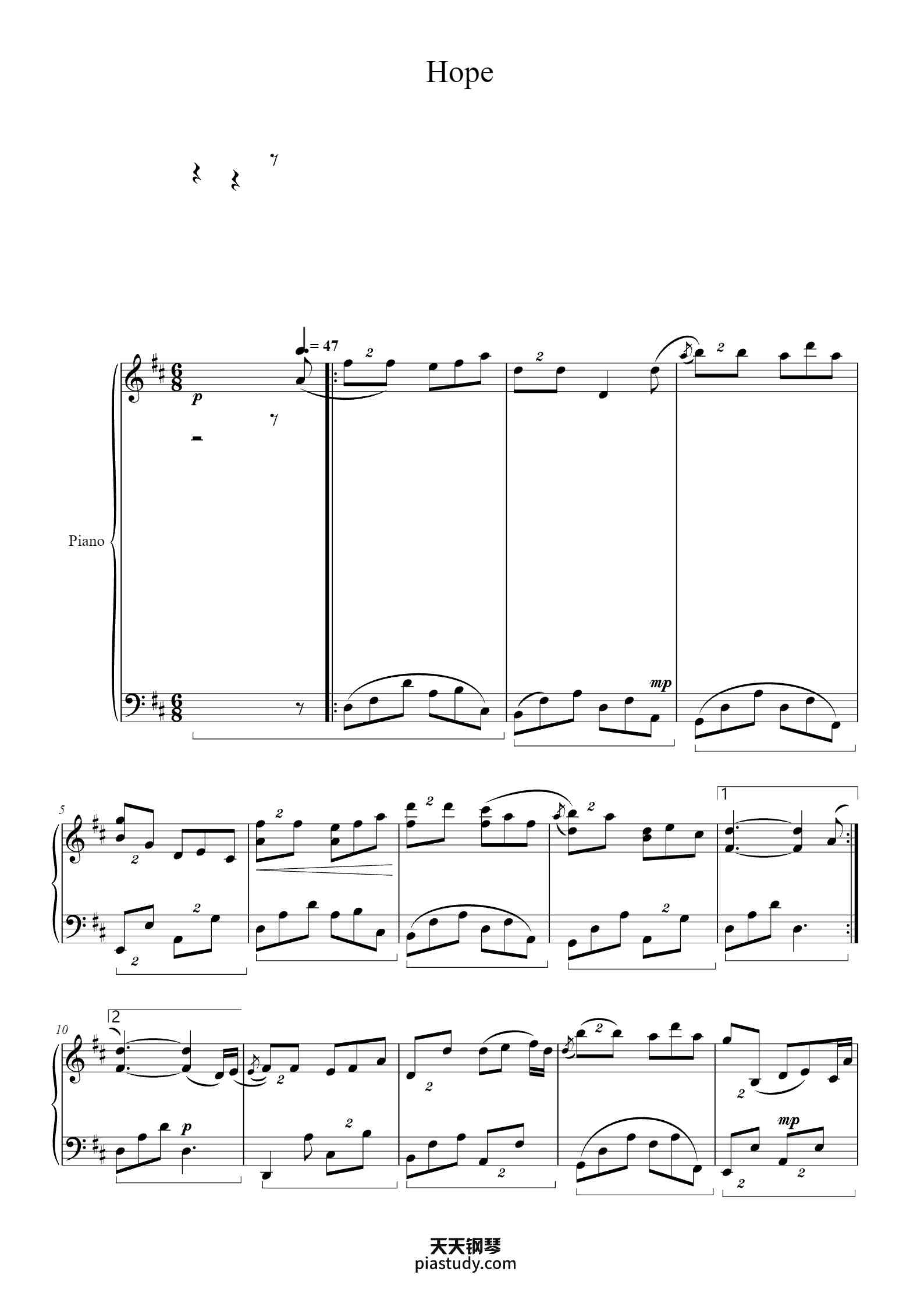 'Hope' - Piano Sheet Music By Yiruma | TOPiano