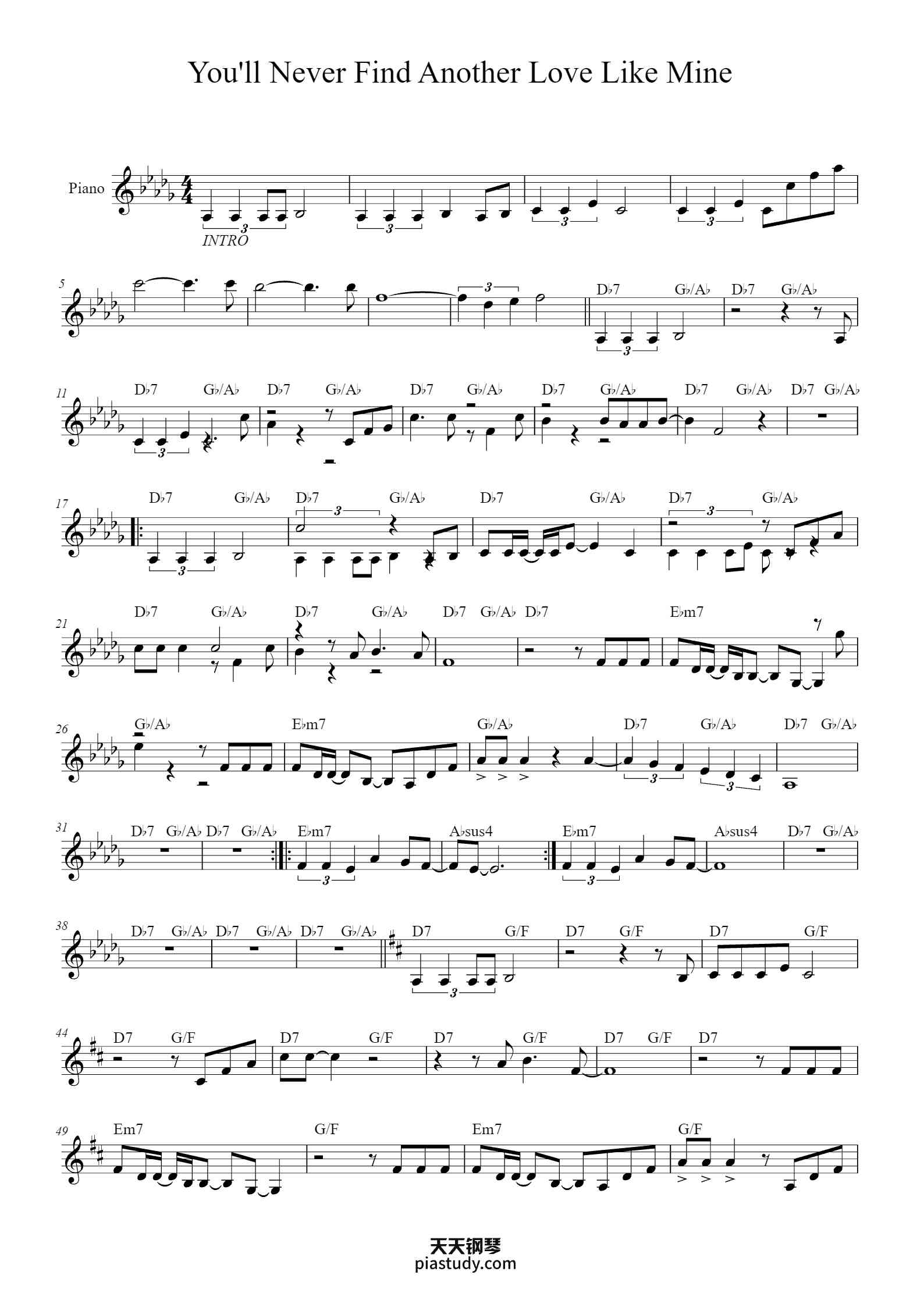 You'll Never Find Another Love Like Mine钢琴谱 - Marcos Leite - free piano ...