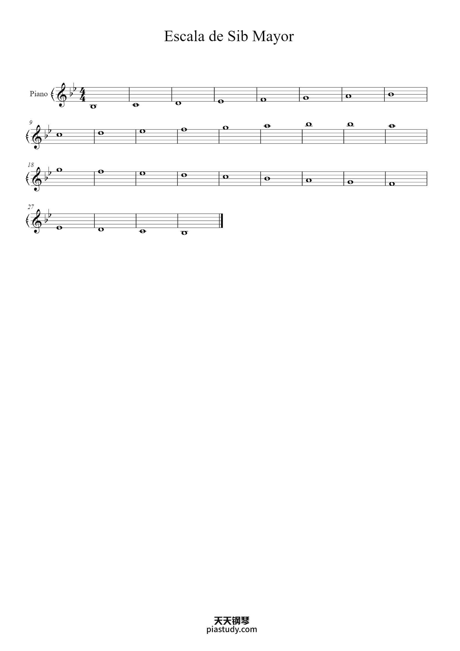 Escala de Sib Mayor钢琴谱 - Joe Hiashi - free piano sheet music - PiaNoproblem