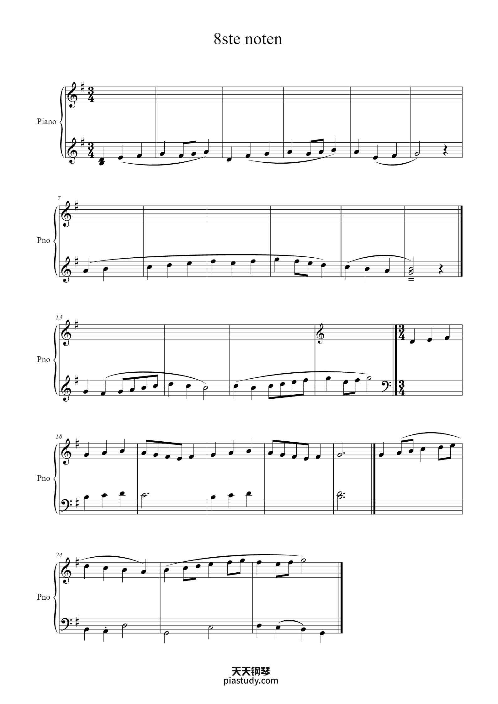 8ste noten钢琴谱 - - free piano sheet music - PiaNoproblem