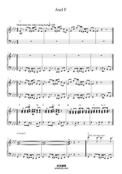 'Axel F' - Piano Sheet Music By By HAROLD FALTERMEYER | TOPiano
