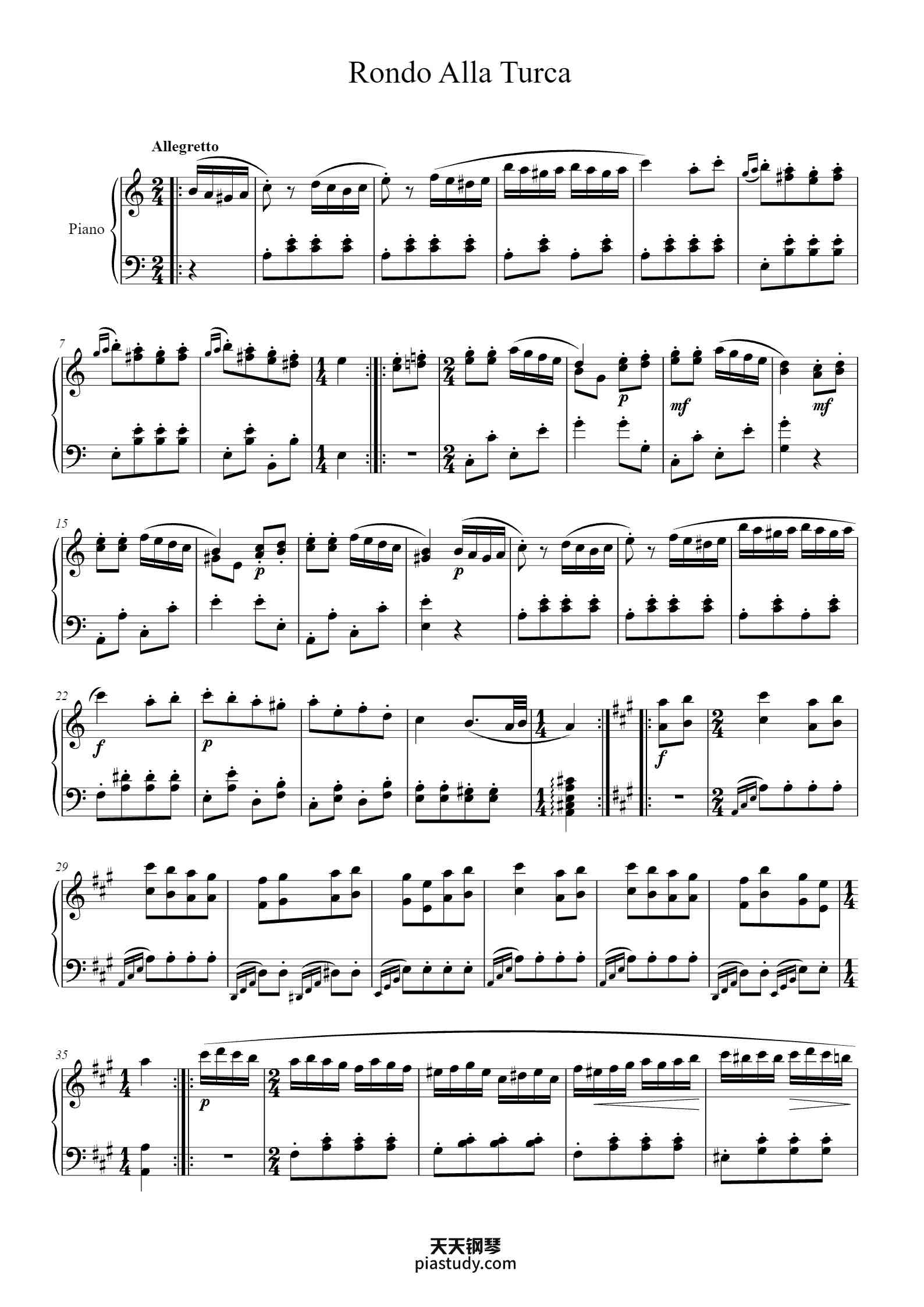 Rondo Alla Turca钢琴谱 - Wolfgang Amadeus Mozart - free piano sheet music ...