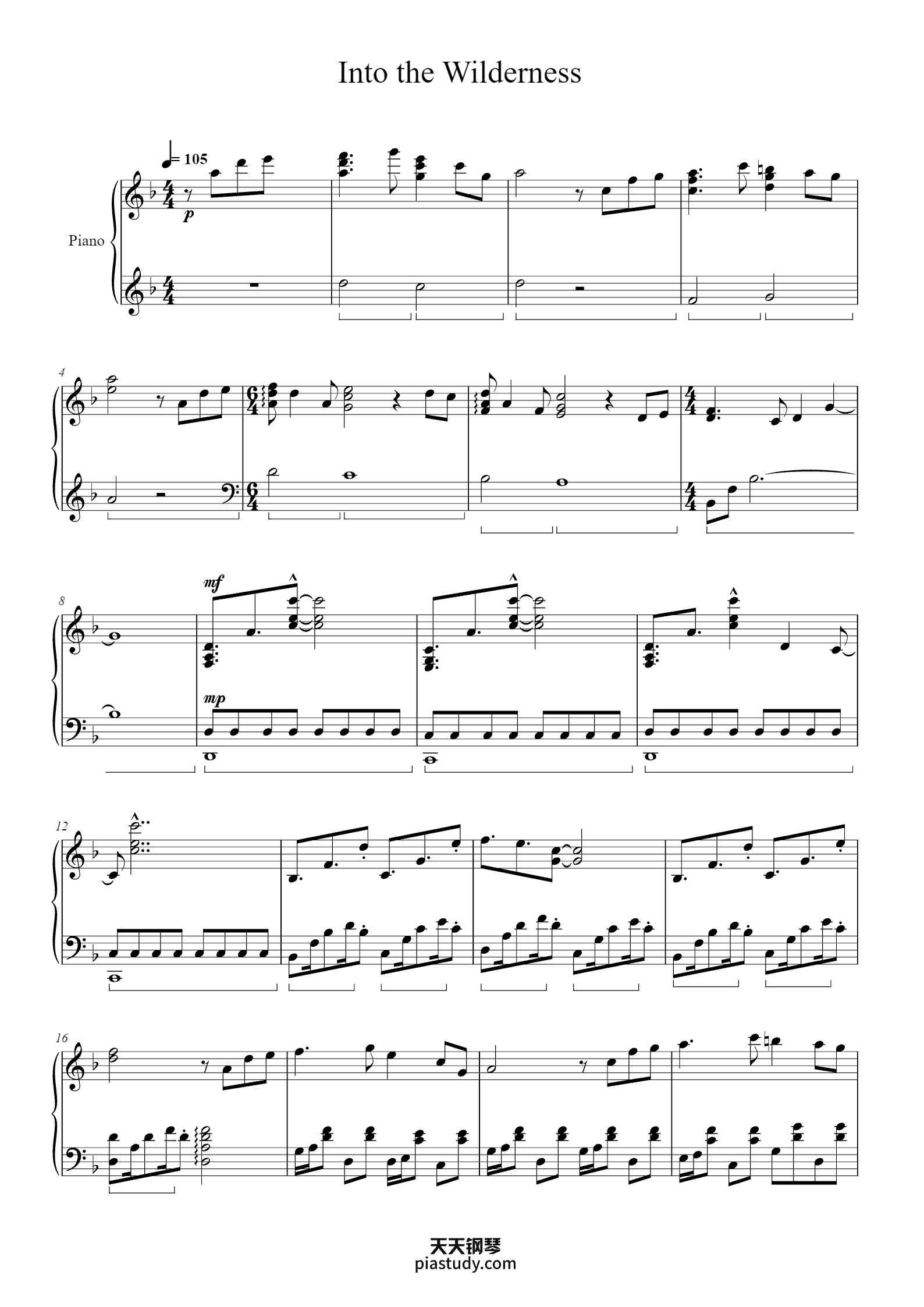 Into the Wilderness钢琴谱 - Michiko Naruke - free piano sheet music ...