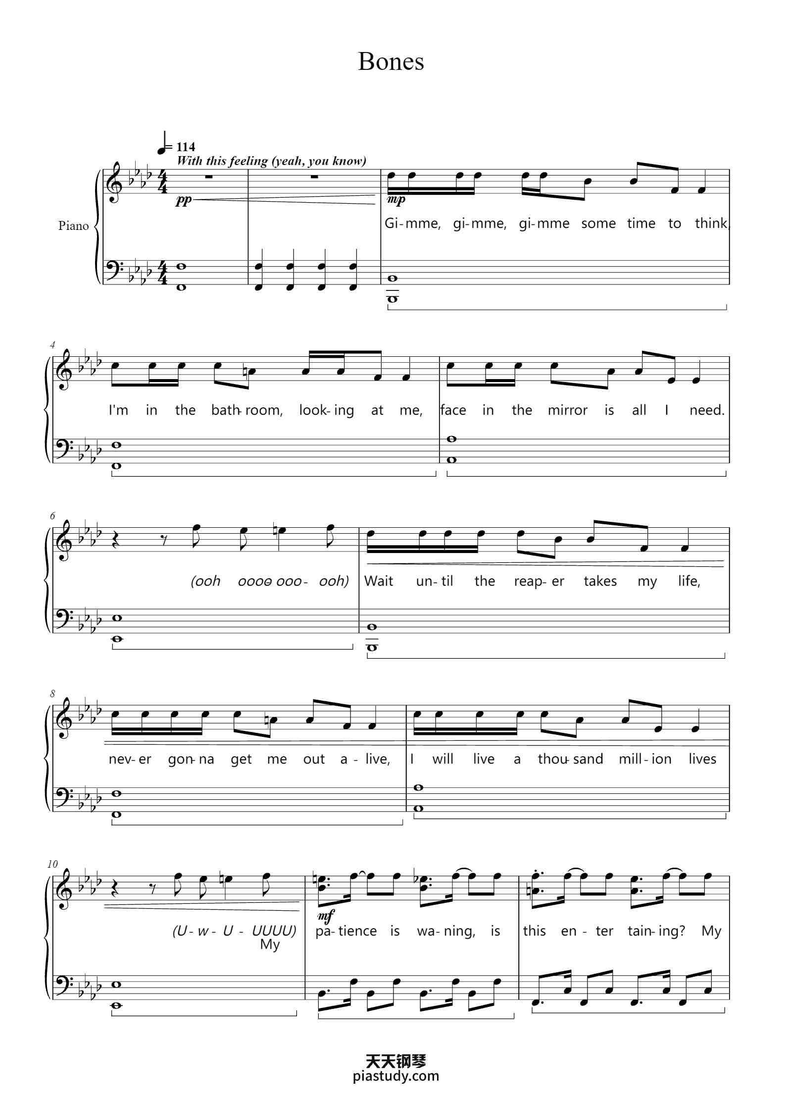 'Bones – Imagine Dragons Piano Cover' - Piano Sheet Music By Bumie ...