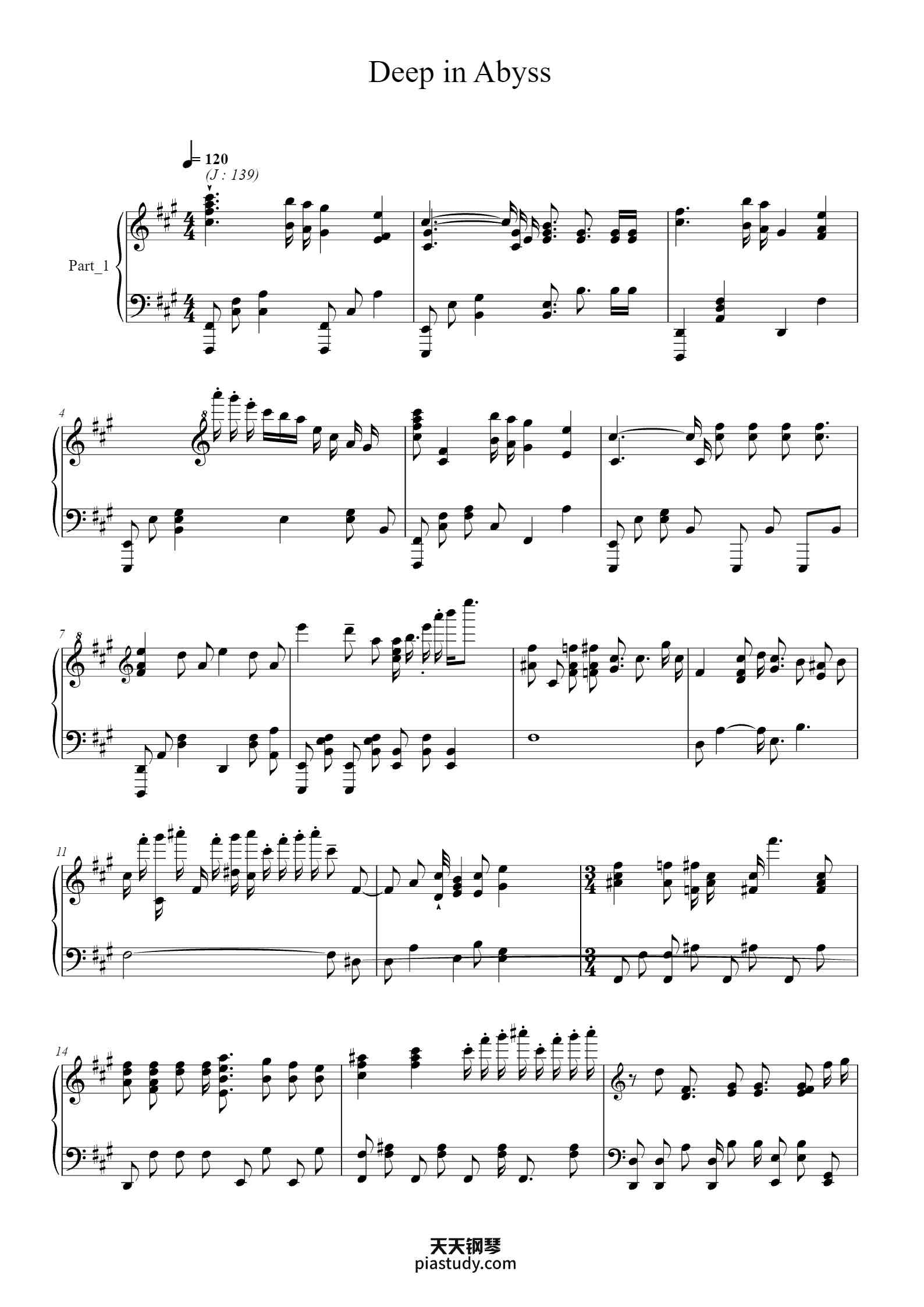 Deep in Abyss钢琴谱 - ctea - free piano sheet music - PiaNoproblem