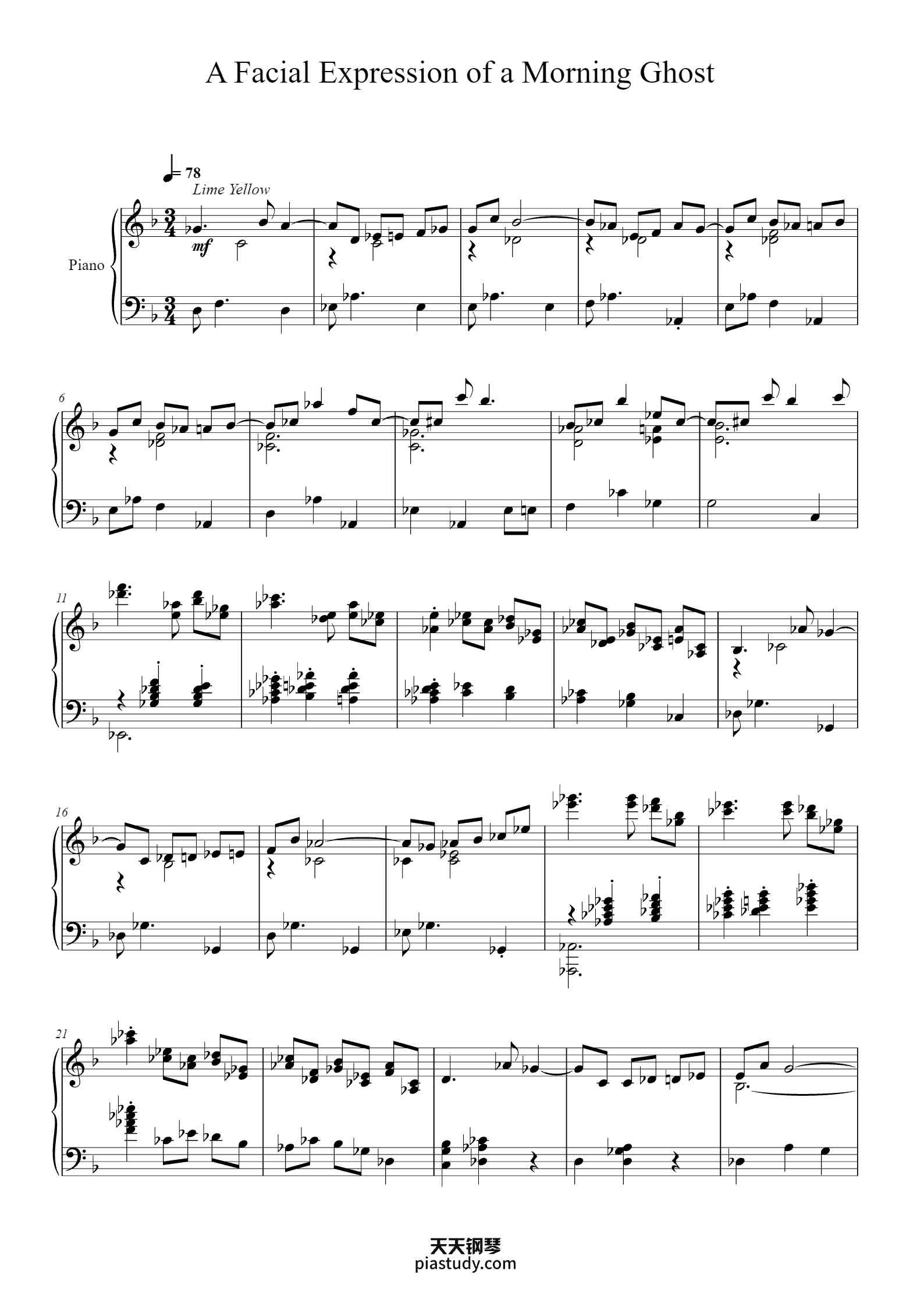 'A Facial Expression of a Morning Ghost' - Piano Sheet Music By ...