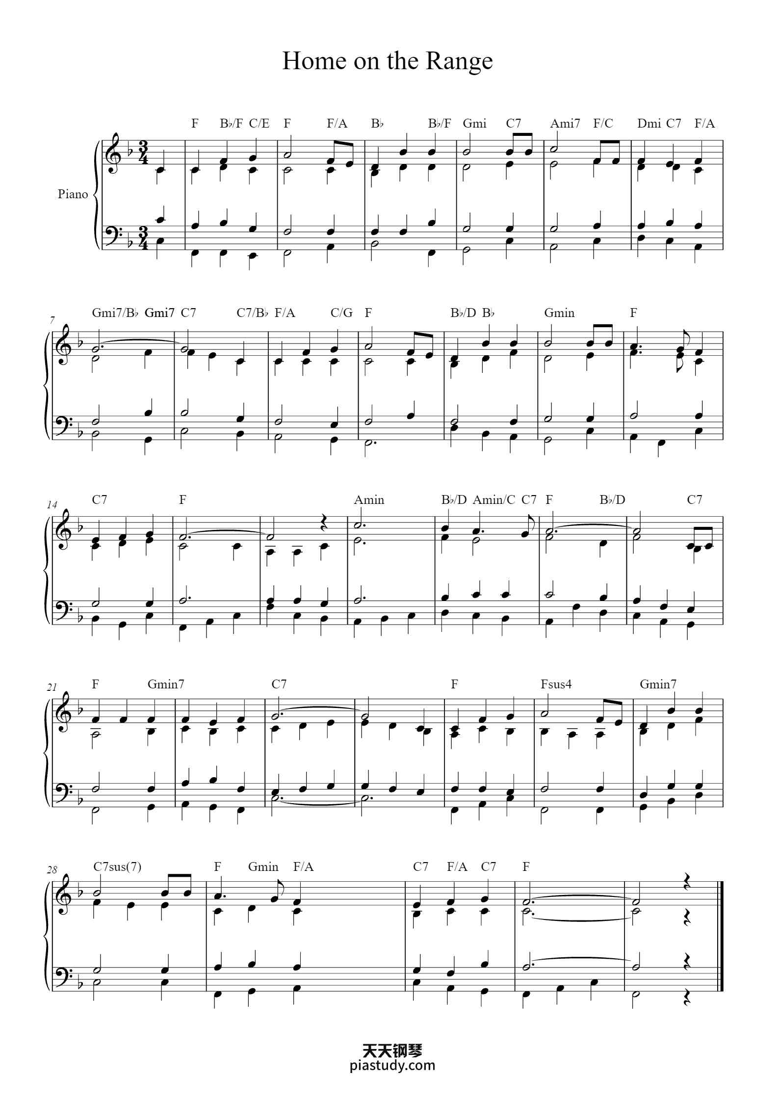 'Home on the Range' - Piano Sheet Music By Daniel E. Kelley Brewster M ...