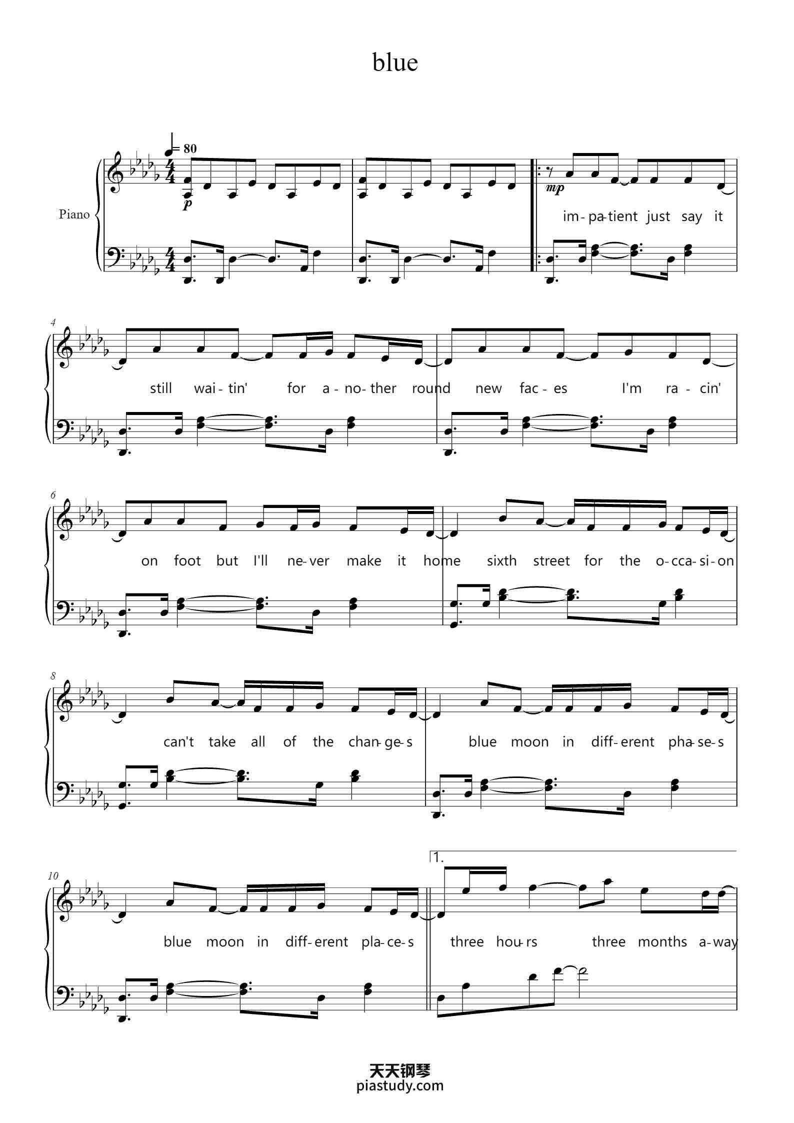 blue钢琴谱 - keshi - free piano sheet music - PiaNoproblem