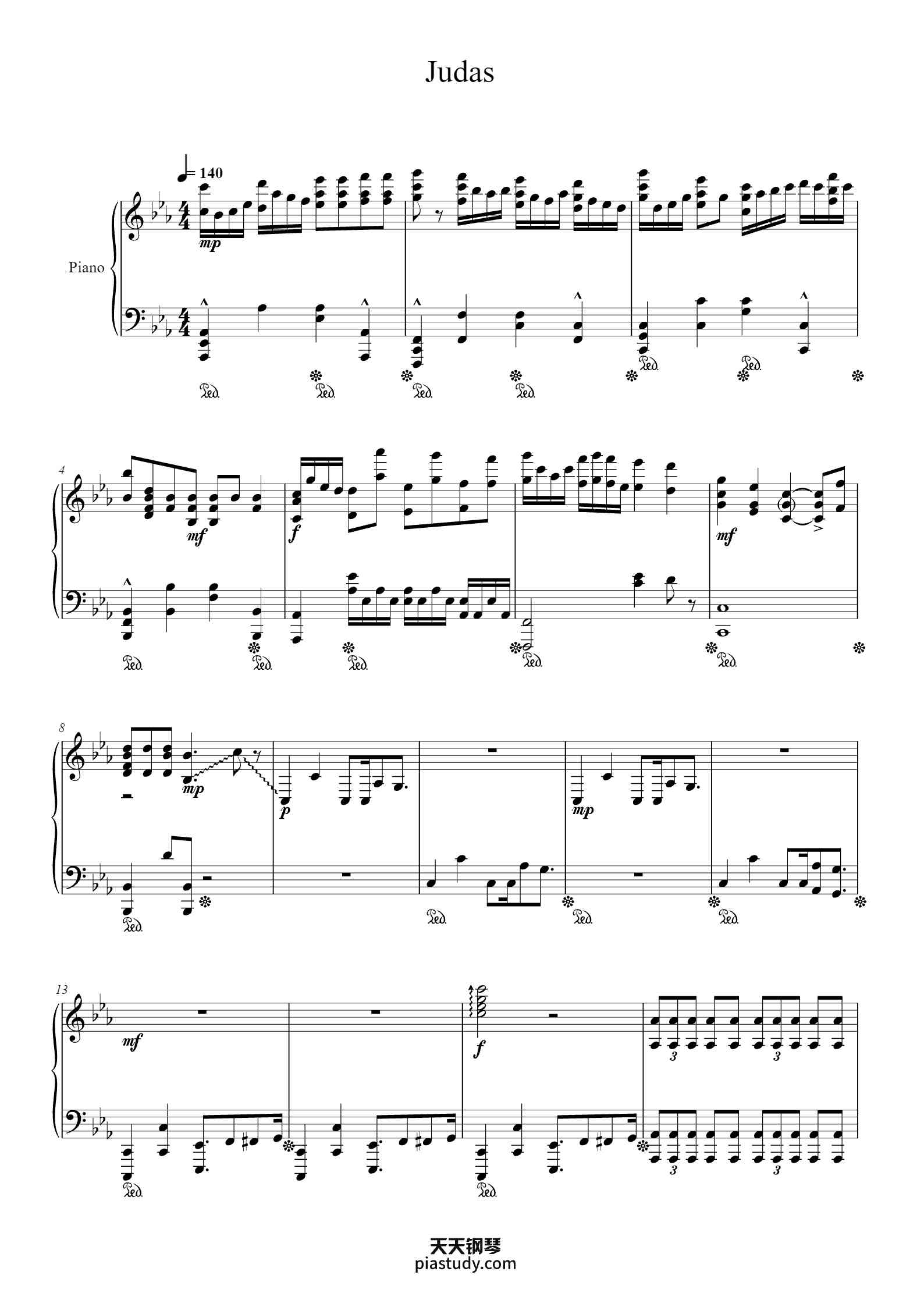 'Judas' - Piano Sheet Music By Arr. Alexzander | TOPiano