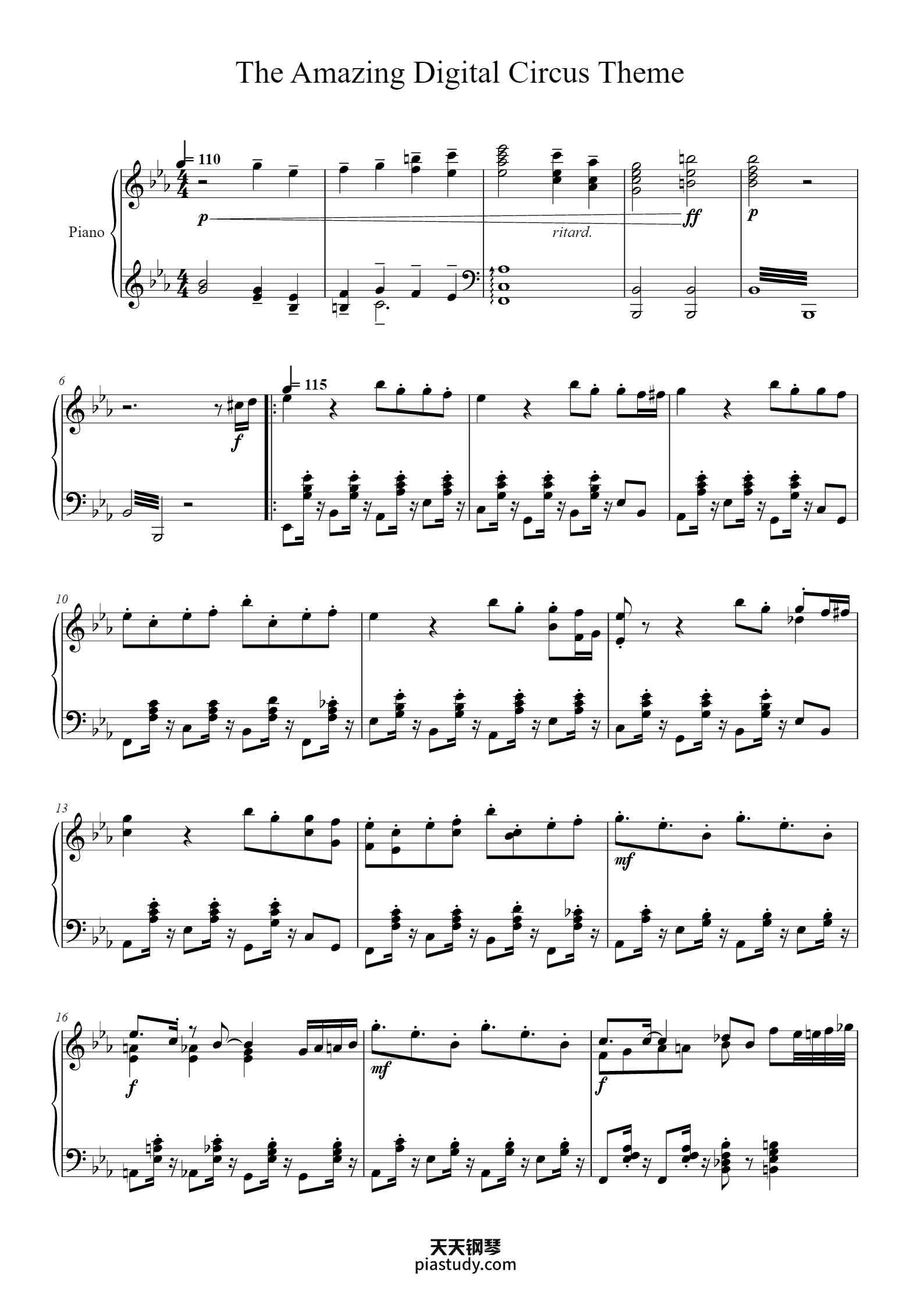 'The Amazing Digital Circus Theme' - Piano Sheet Music By Gooseworx ...