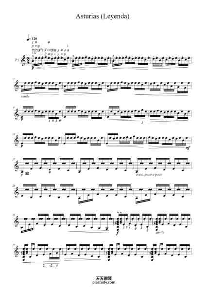 'Asturias (Leyenda)' - Piano Sheet Music By Isaac Albéniz, op.47 Nr.5 (1860-1909) Transcr ...