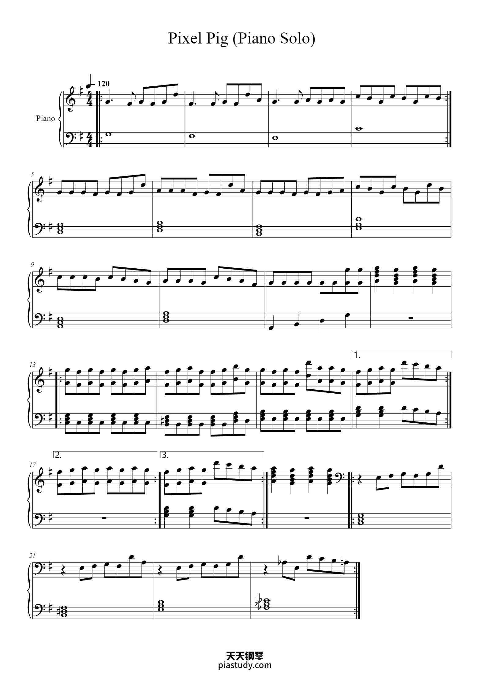 Pixel Pig (Piano Solo)钢琴谱 - Kapian - free piano sheet music - PiaNoproblem