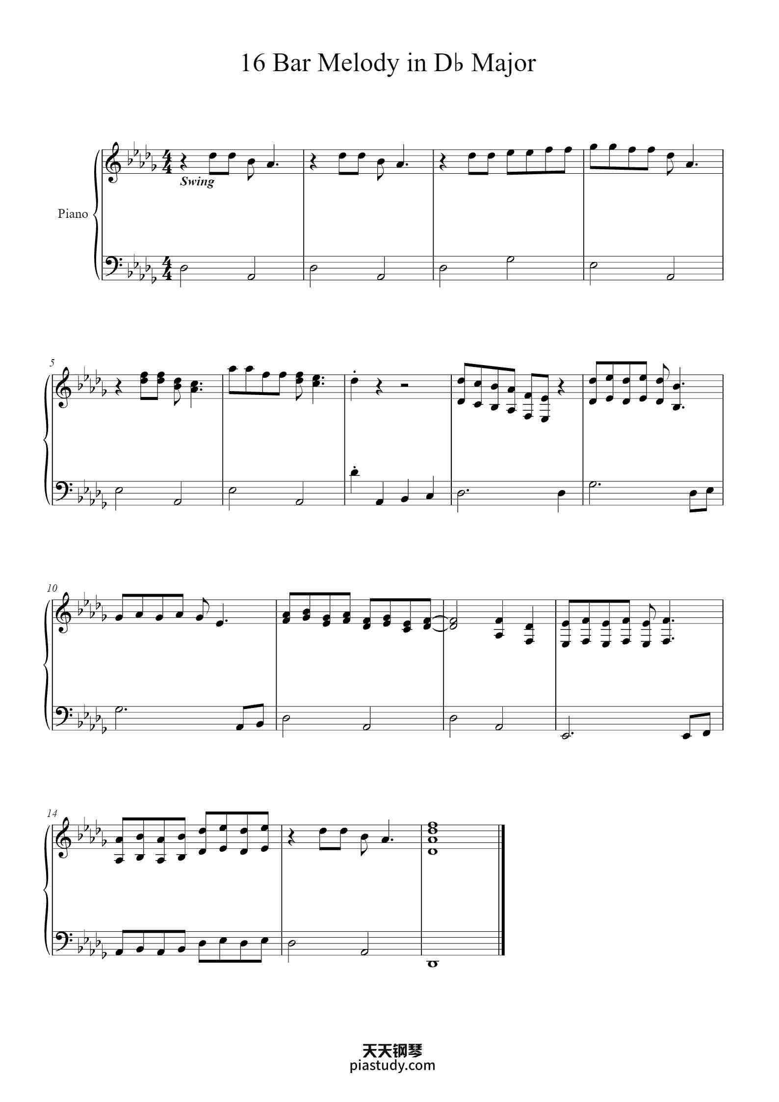 16 Bar Melody in D♭ Major钢琴谱 - Pitkirk - free piano sheet music ...