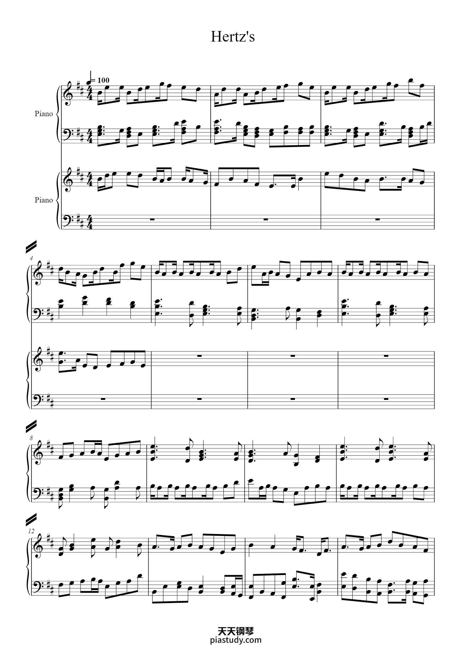 Hertz's钢琴谱 - - free piano sheet music - PiaNoproblem