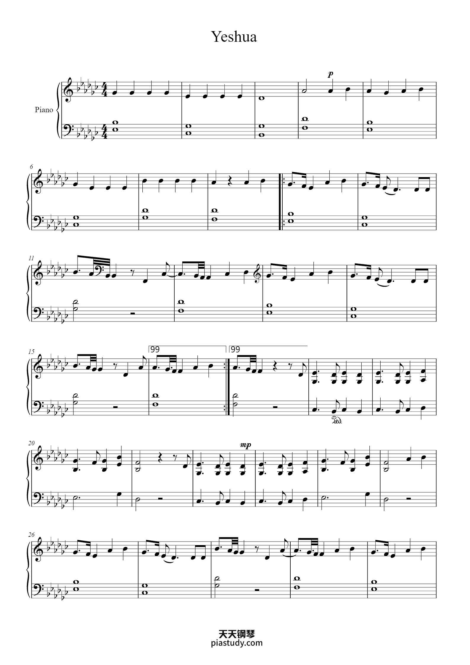 'Yeshua' - Piano Sheet Music By Jesus Image | TOPiano