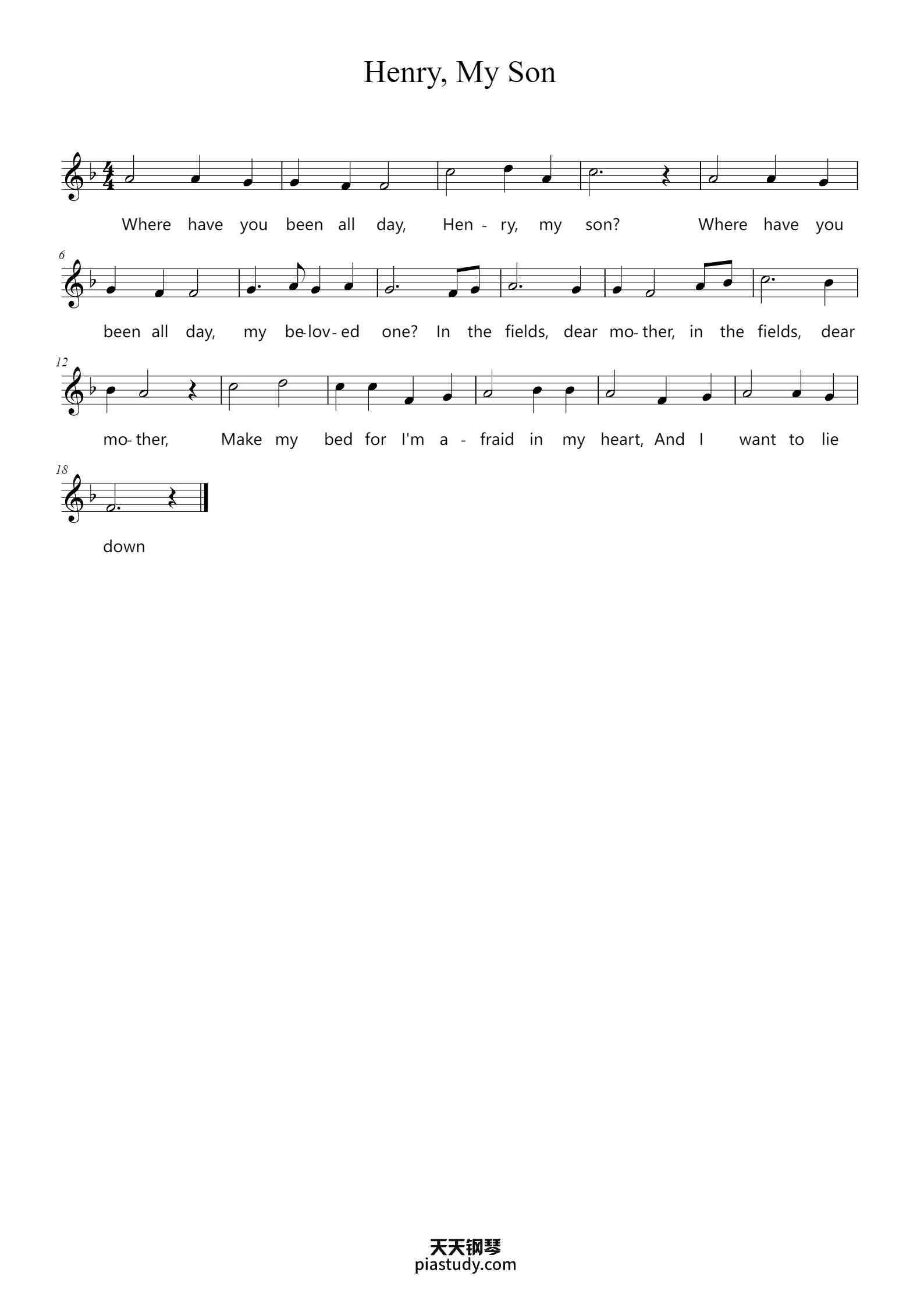 Henry, My Son钢琴谱 - HarmonicNeil - free piano sheet music - PiaNoproblem