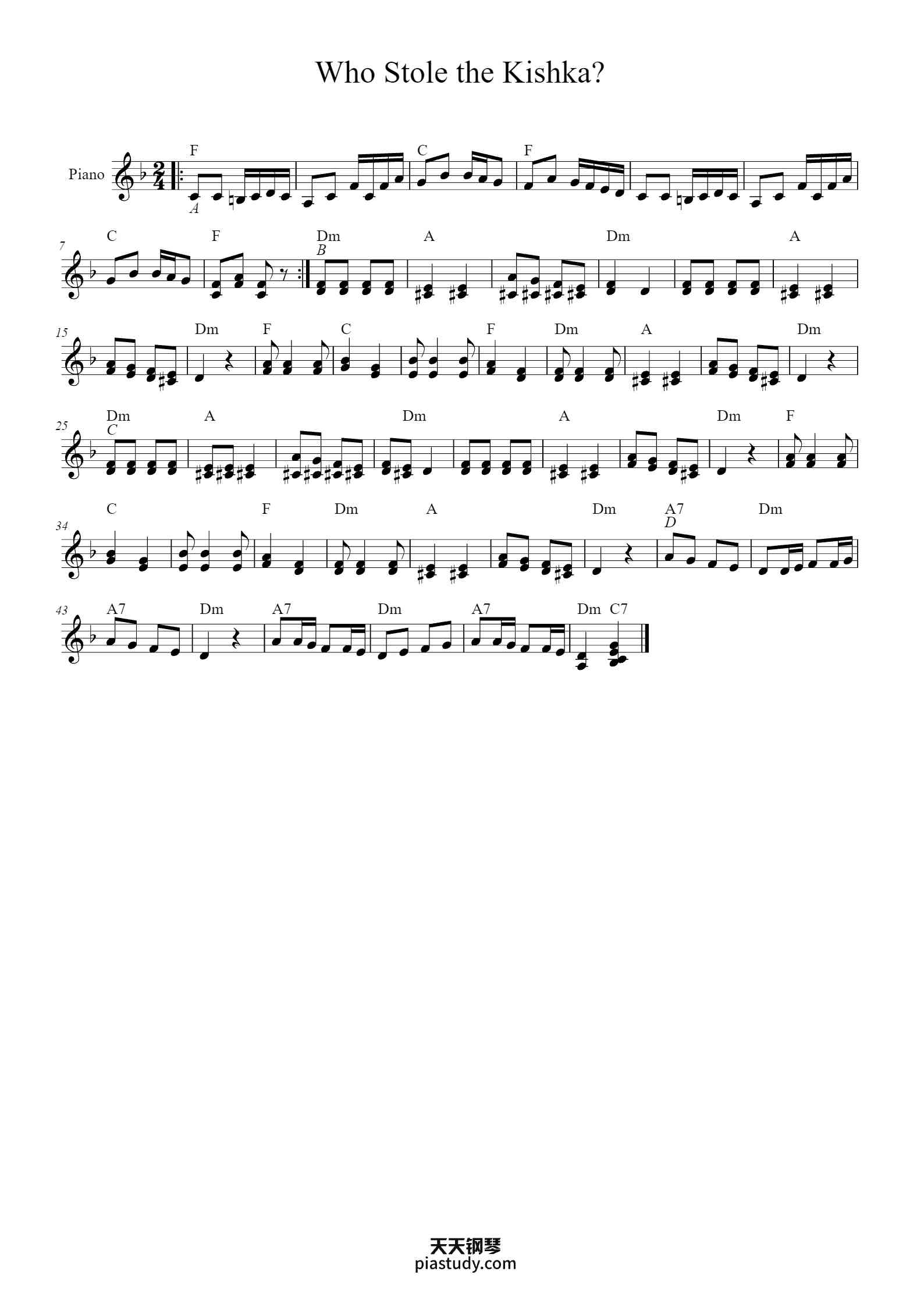 'Who Stole the Kishka?' - Piano Sheet Music By xxx | TOPiano