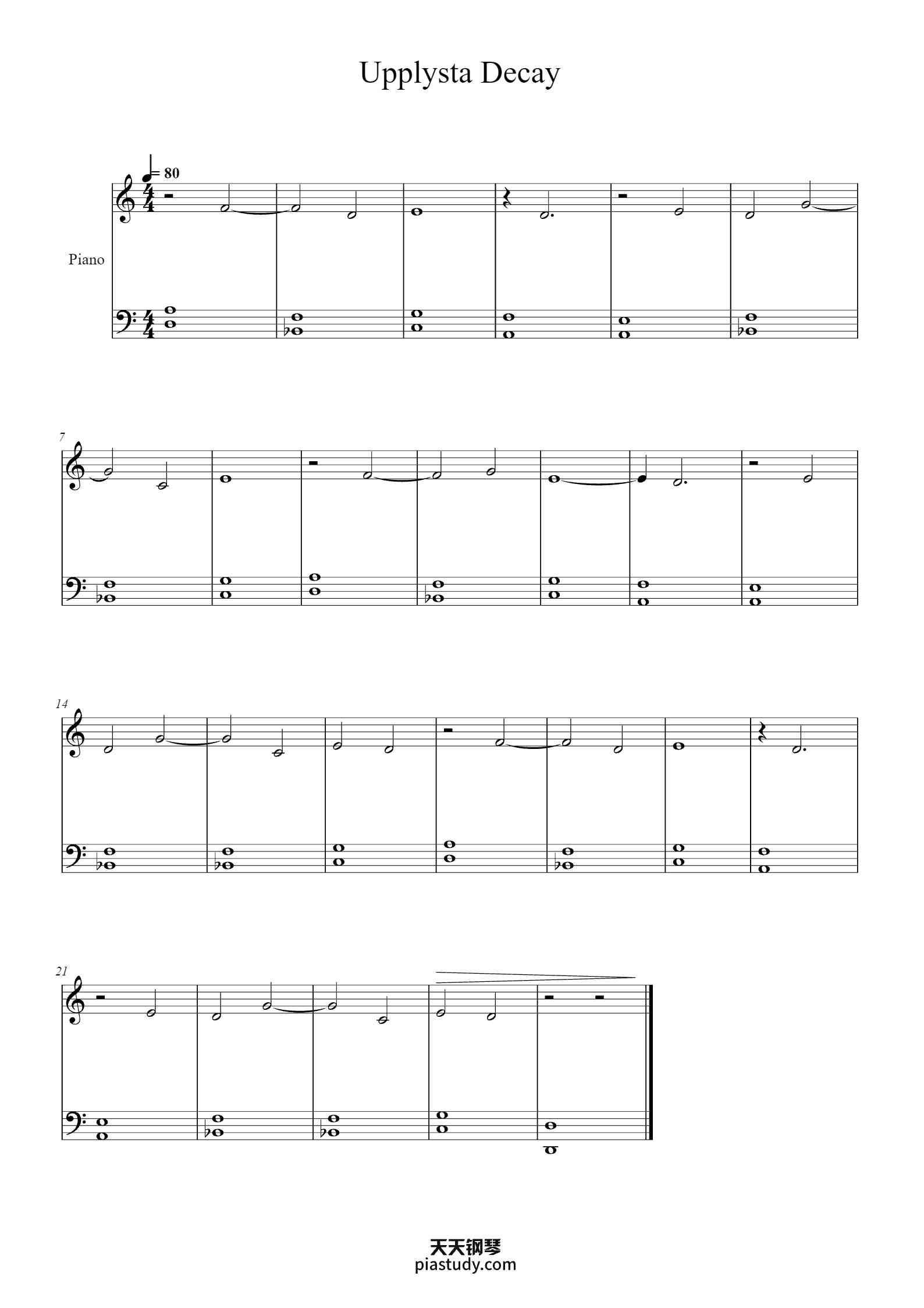 Upplysta Decay钢琴谱 - Jeffra - free piano sheet music - PiaNoproblem