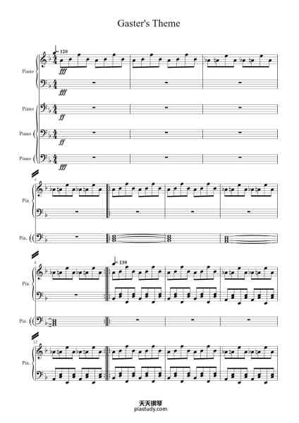 Gaster's Theme钢琴谱 - Toby Fox - free piano sheet music - PiaNoproblem