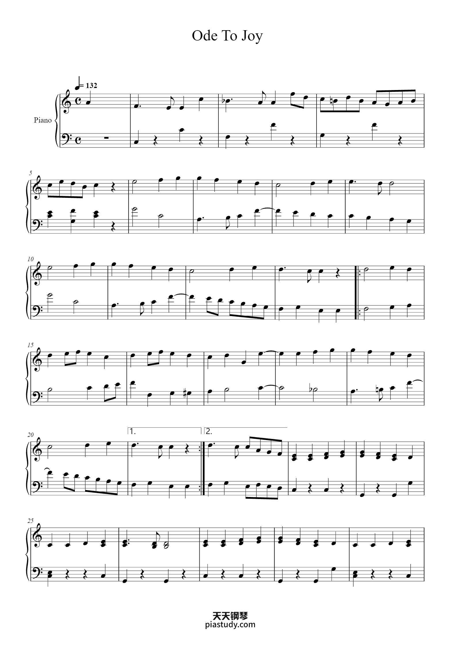 Symphony No. 9 in D Minor, Op. 125: IV. Ode to Joy钢琴谱 - Ludwig van ...