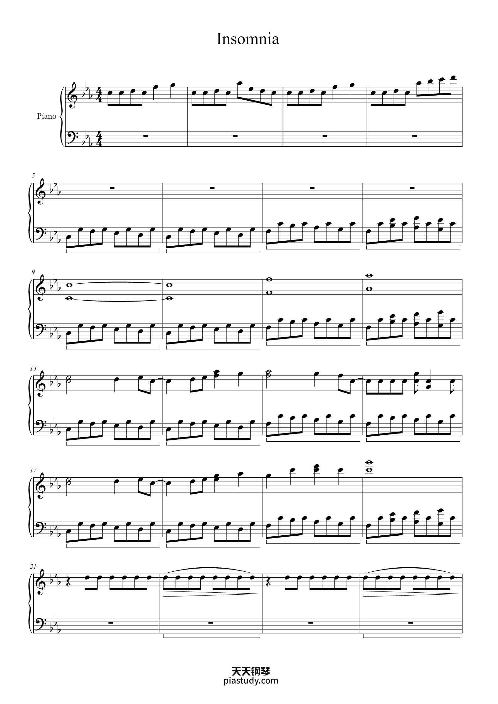 'Insomnia' - Piano Sheet Music By 3kliksphilip | TOPiano