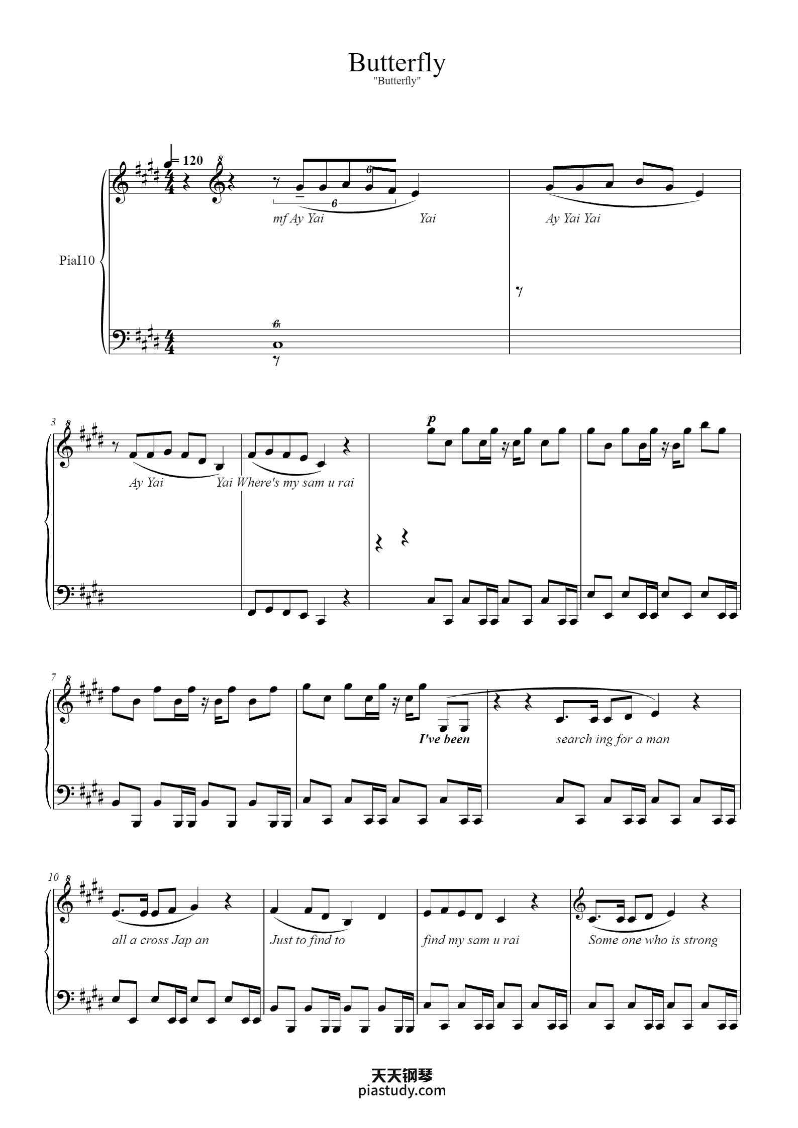'Butterfly' - Piano Sheet Music By Arranged by Brawler4Ever | TOPiano
