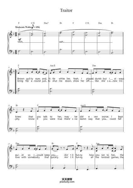 'Traitor' - Piano Sheet Music By Words and Music by OLIVIA RODRIGO and ...